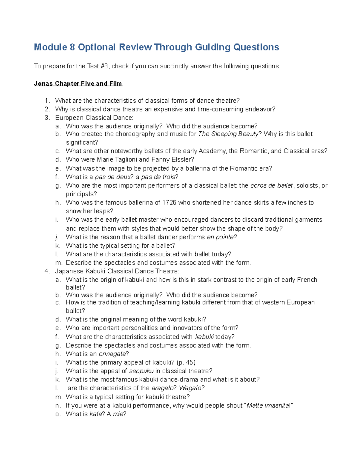 DANC 101 Module 8 Study Questions(1) - Module 8 Optional Review Through ...