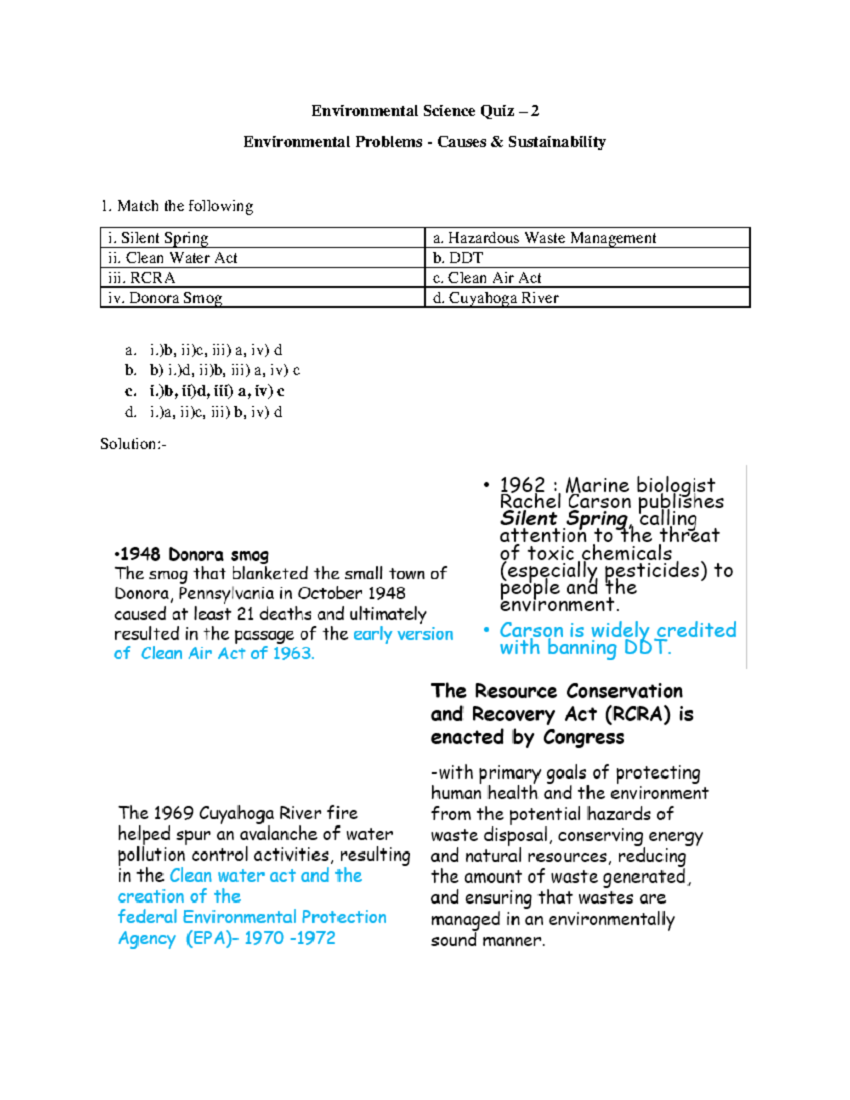 Quiz-2 (Answer Key) - Practice Material for Environmental Science ...