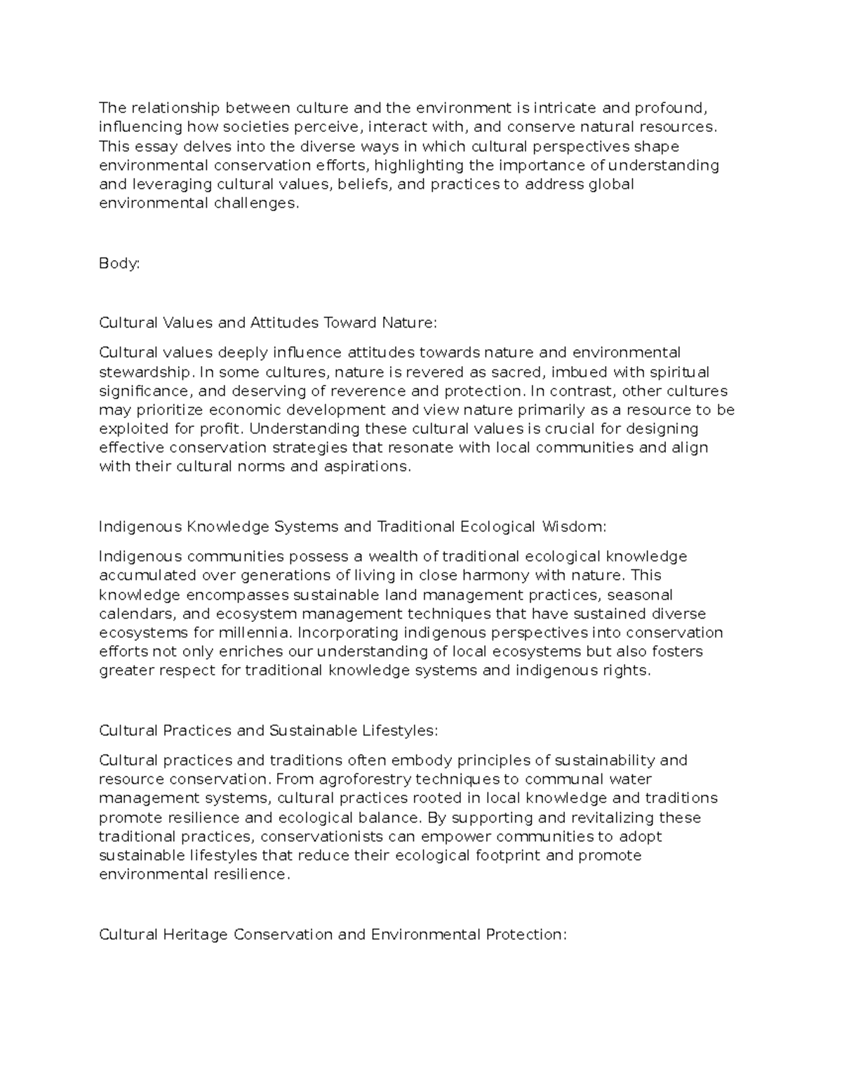 The Influence of Cultural Perspectives on Environmental Conservation ...