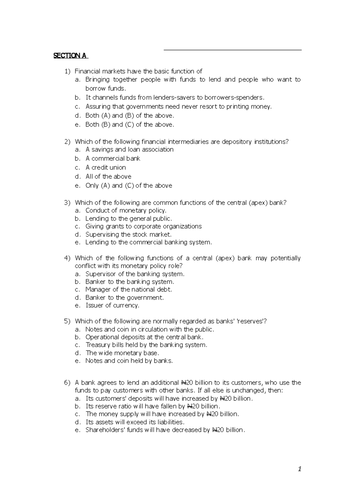 Elements of Banking Practice Questions 2019 - SECTION A Financial ...