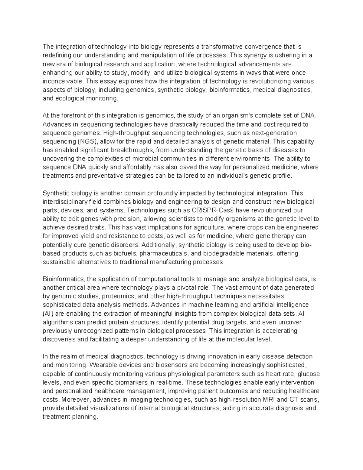 Biology integration - The integration of technology into biology ...