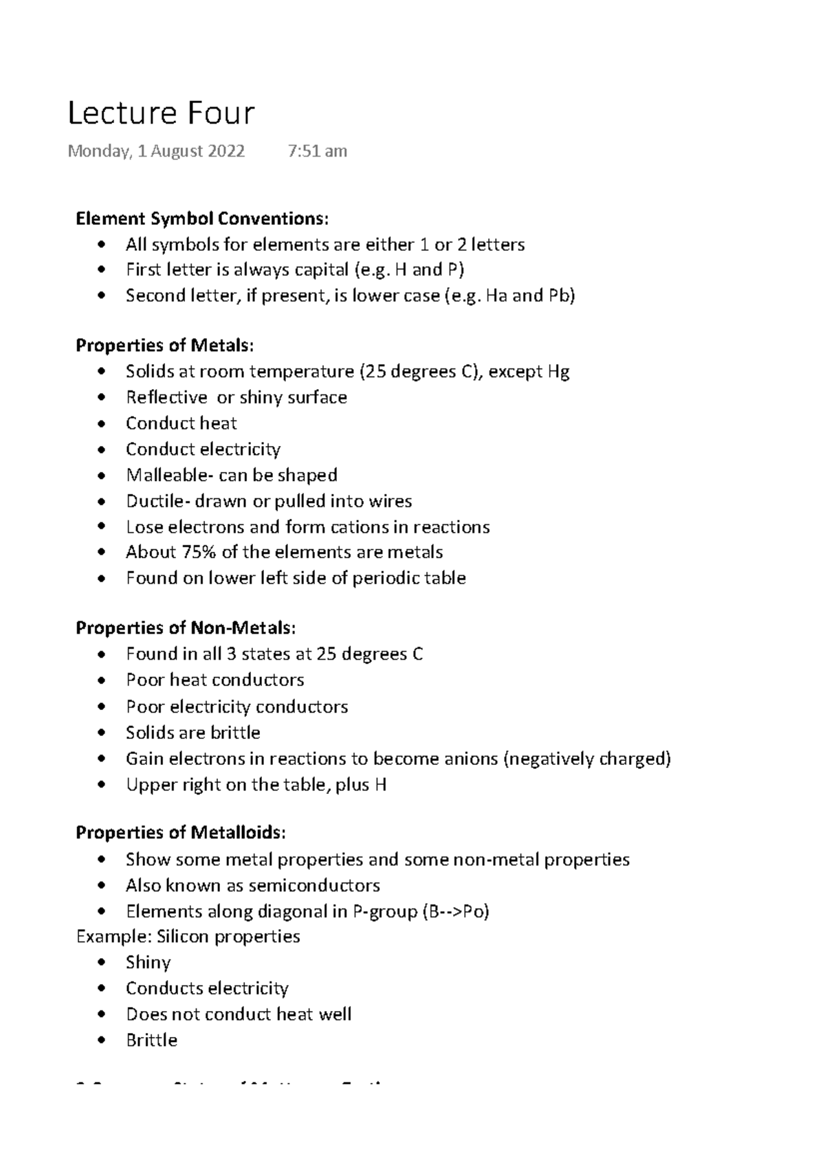 Lecture Four - Element Symbol Conventions: - All symbols for elements ...