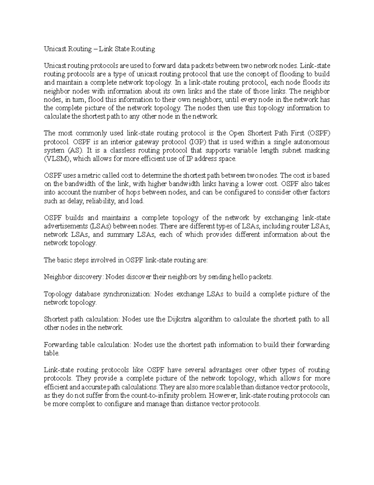 Unicast Routing - ganga - Unicast Routing – Link State Routing Unicast ...