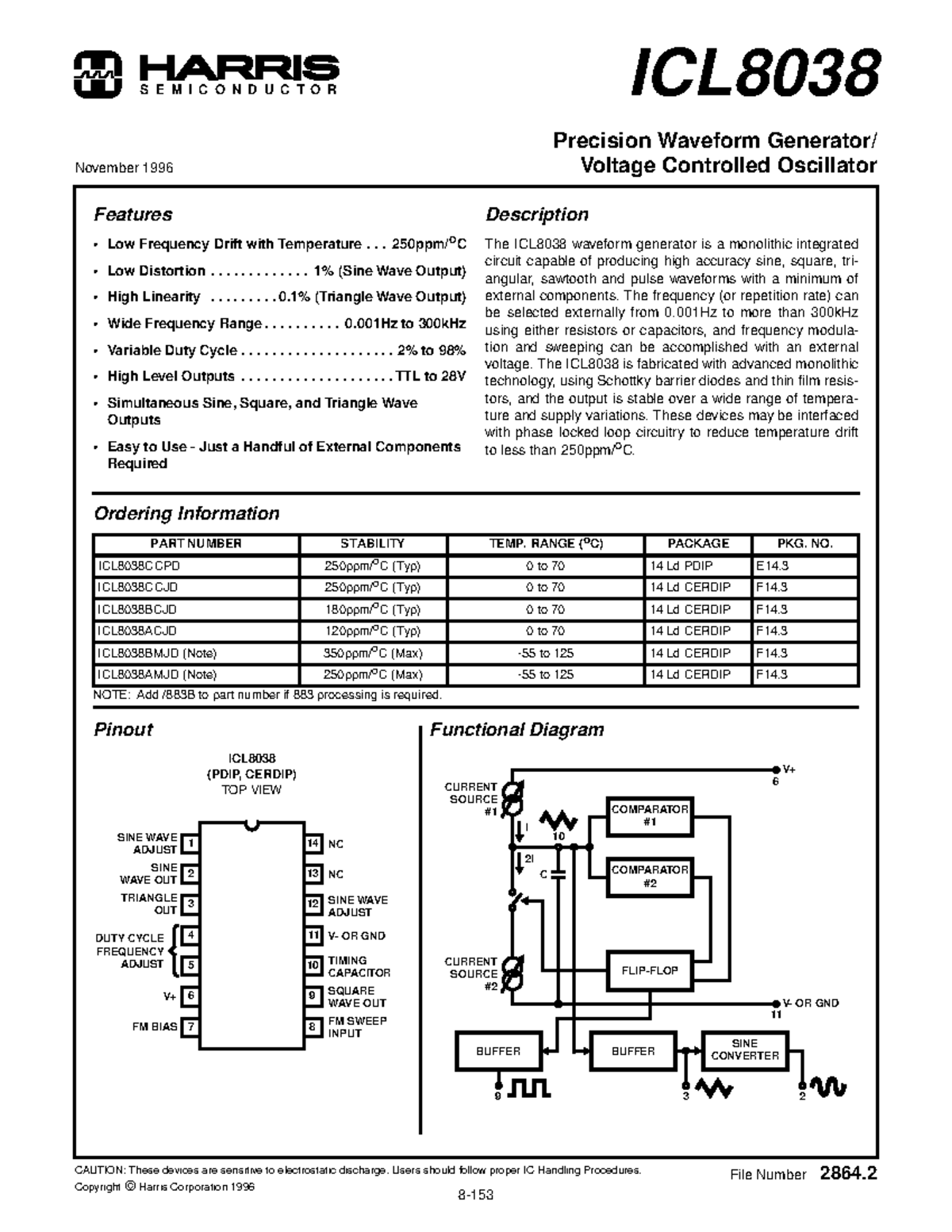 Icl8038 datasheet - SEMICONDUCTOR November 1996 ICL Precision Waveform ...