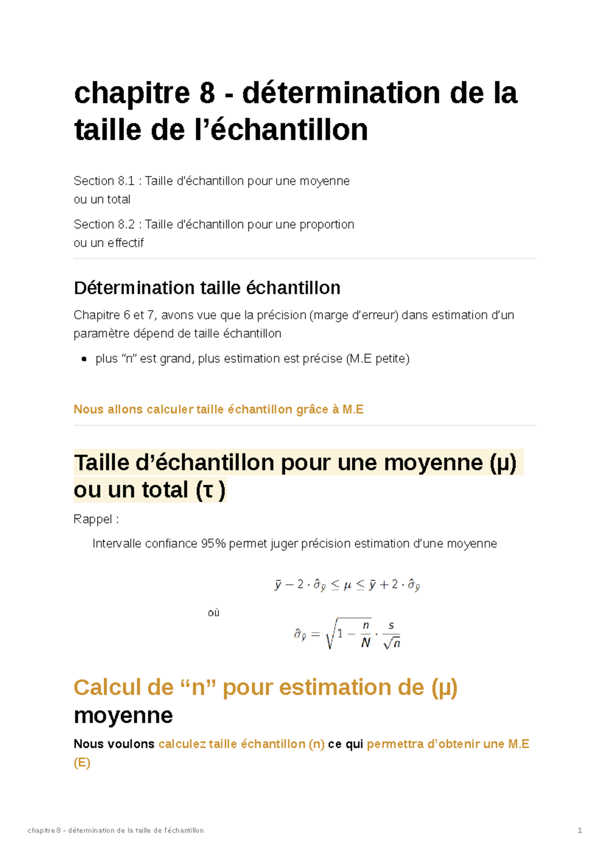 Chapitre 8 - détermination de la taille de l’échantillon - chapitre 8 - détermination de la ...