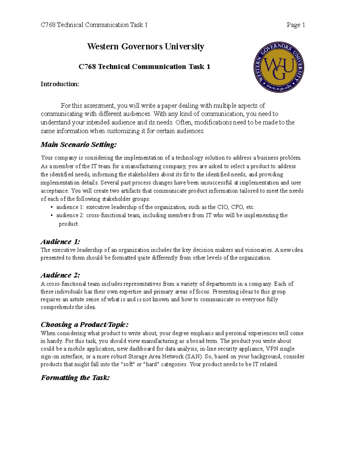 C768 Task 1 Tips Document C768 Task 1 Tips Document - Western Governors ...