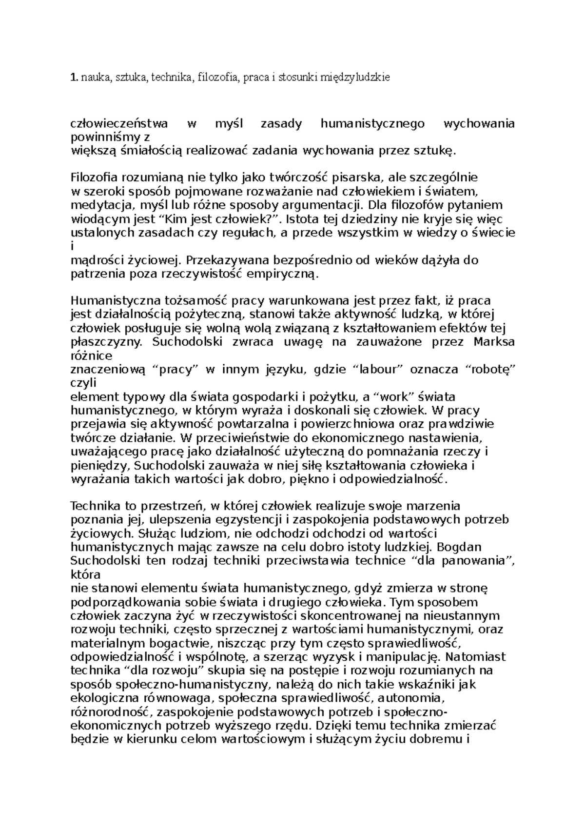 Humanizm - Świat humanistyczny w ujęciu Suchodolskiego - nauka, sztuka ...