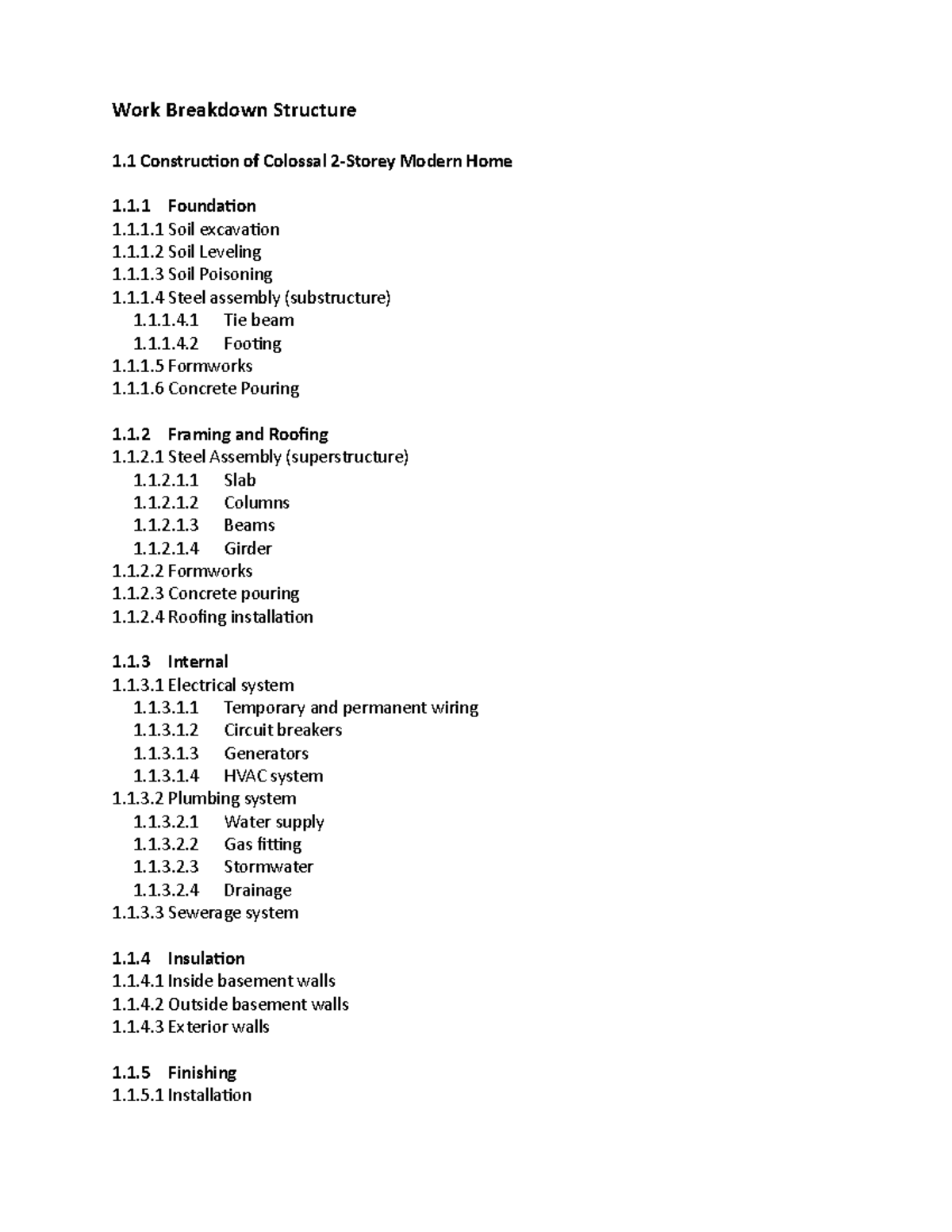Work Breakdown Structure-2 storey modern home - Work Breakdown ...