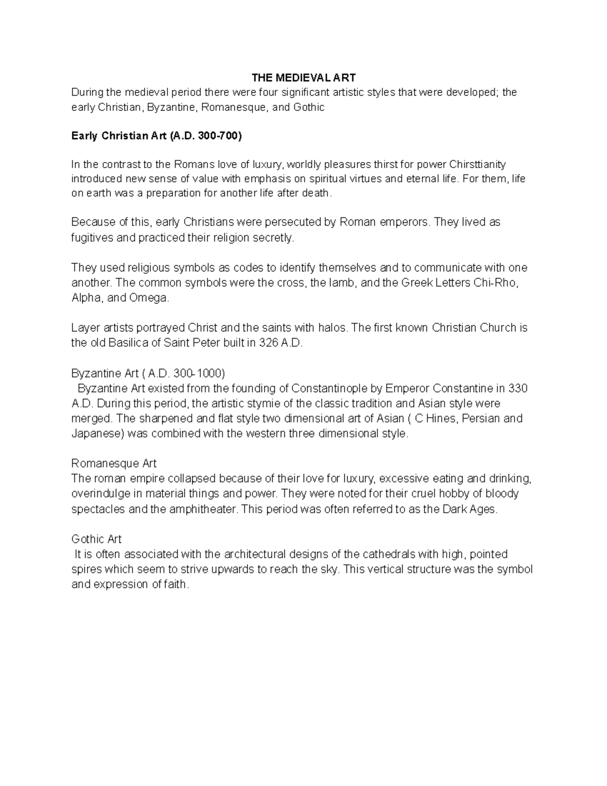 THE- Medieval-ART - Lecture notes 1 - Accountancy - PUP - Studocu