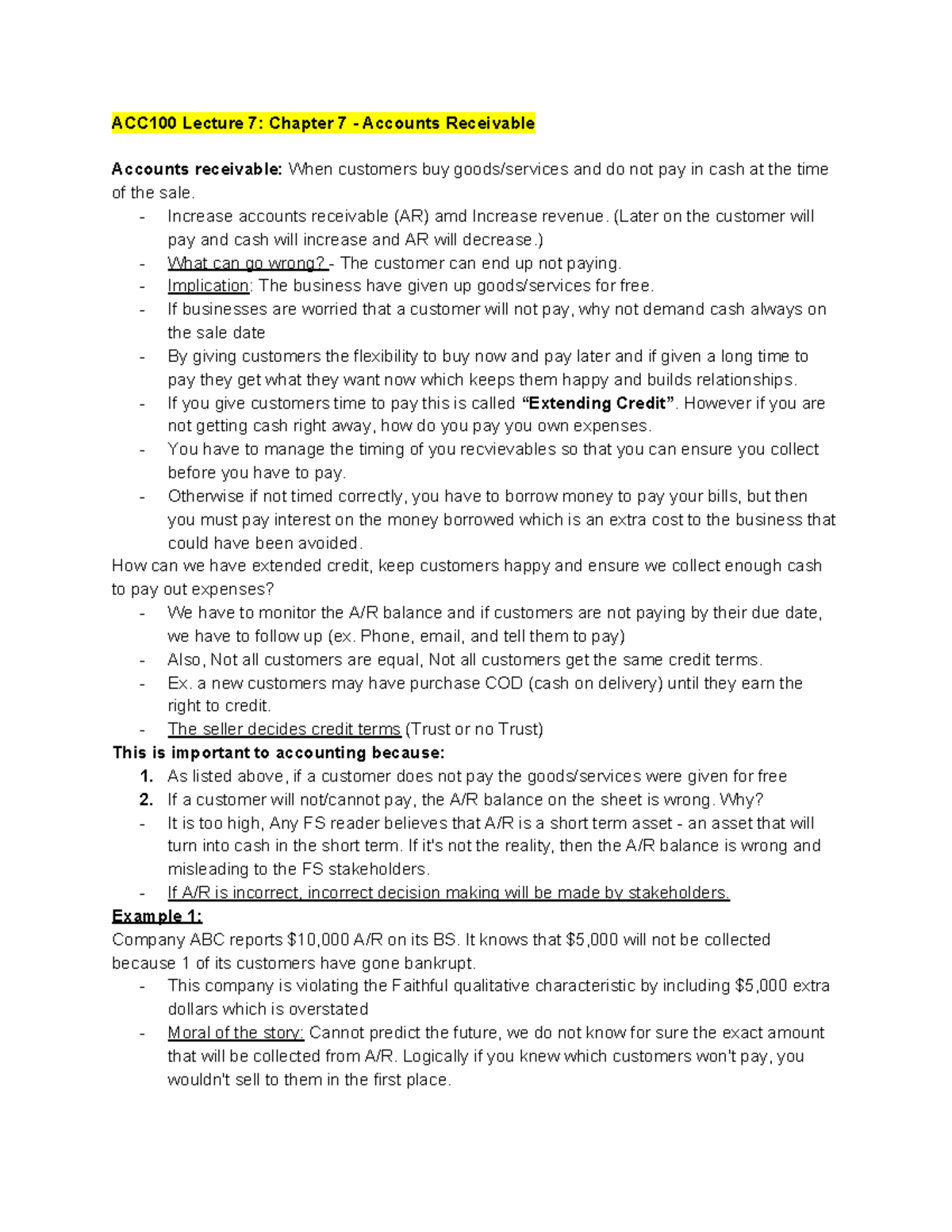 ACC100 Lecture 7 28 10 19 - ACC100 Lecture 7: Chapter 7 - Accounts ...
