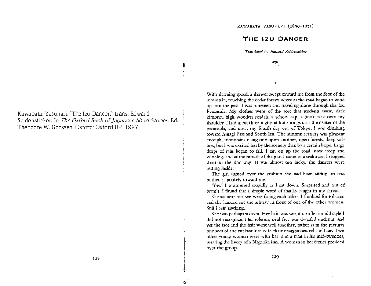 Izu Dancer - Kawabata Yasunari - BIOL 1110 - Kawabata, Yasunari. "The ...