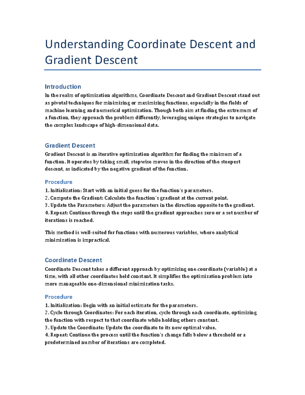 Coordinate Descent vs Gradient Descent - Though both aim at finding the ...