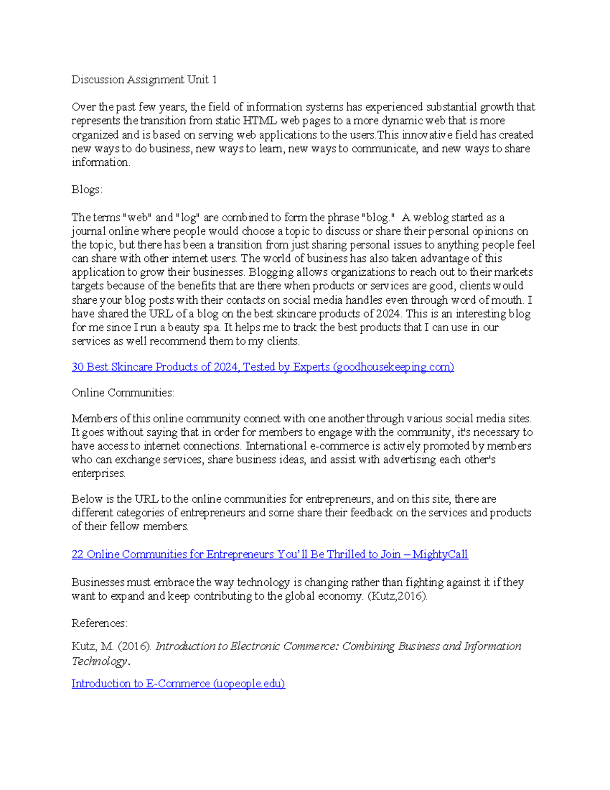 Discussion Assignment Unit 1- BUS 2202 - Discussion Assignment Unit 1 Over the past few years ...