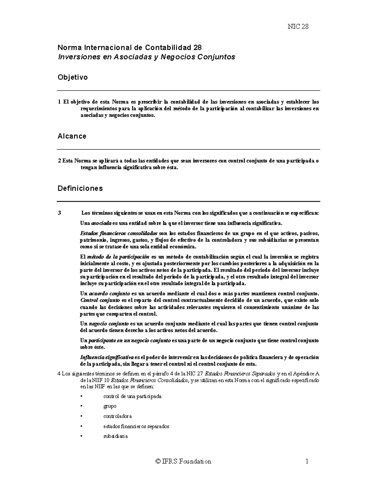 NIC 28 Inversiones EN Asociadas Y Negocios Conjuntos - Norma ...