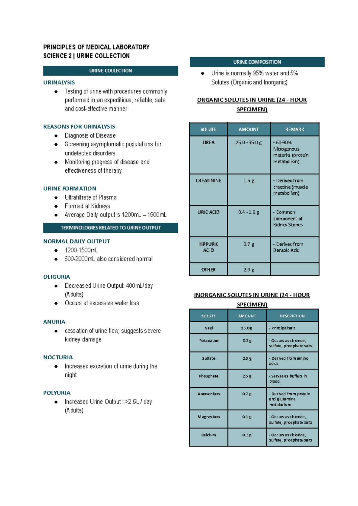 Urinalysis Notes - PRINCIPLES OF MEDICAL LABORATORY SCIENCE 2 | URINE ...