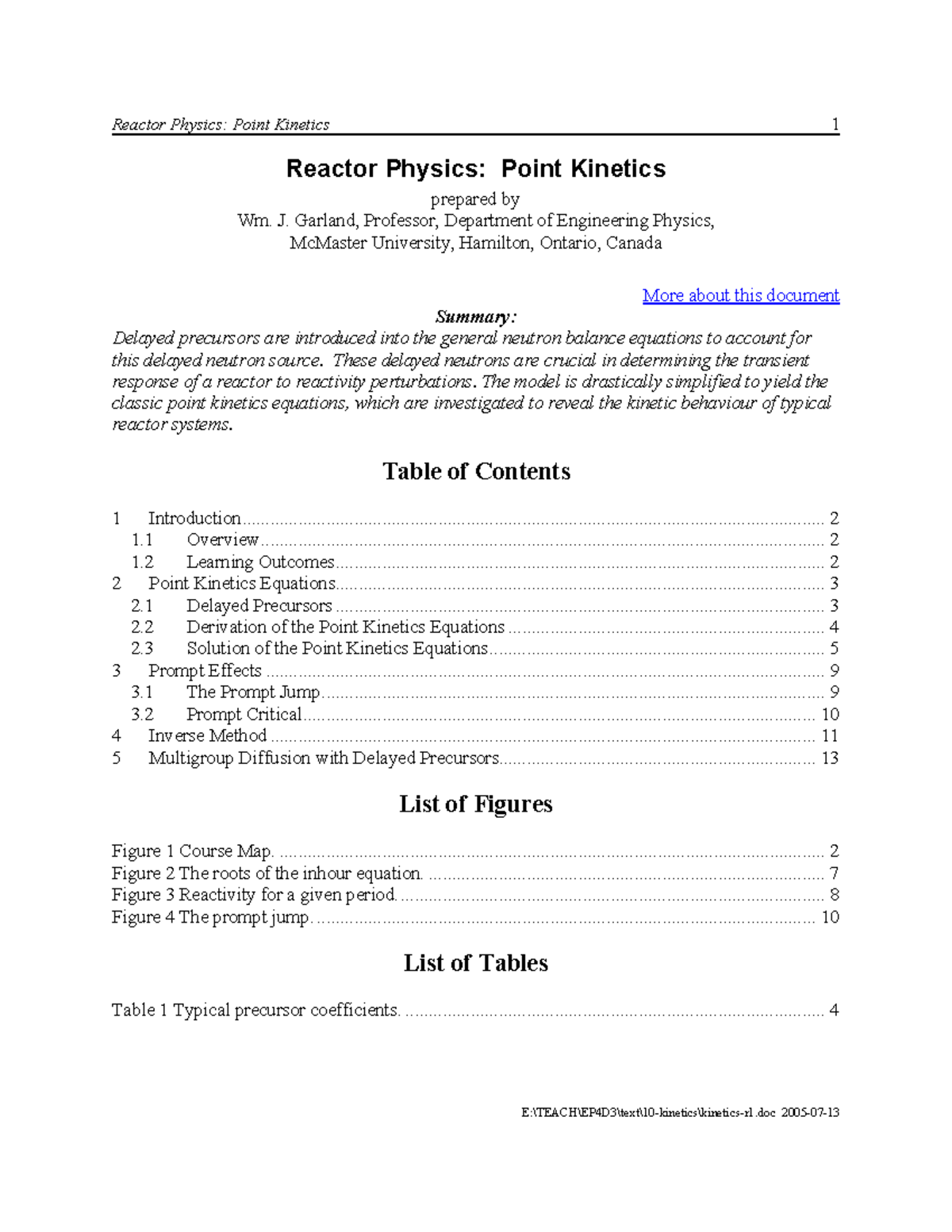 10-kinetics-r1 - Insight - Reactor Physics: Point Kinetics prepared by ...