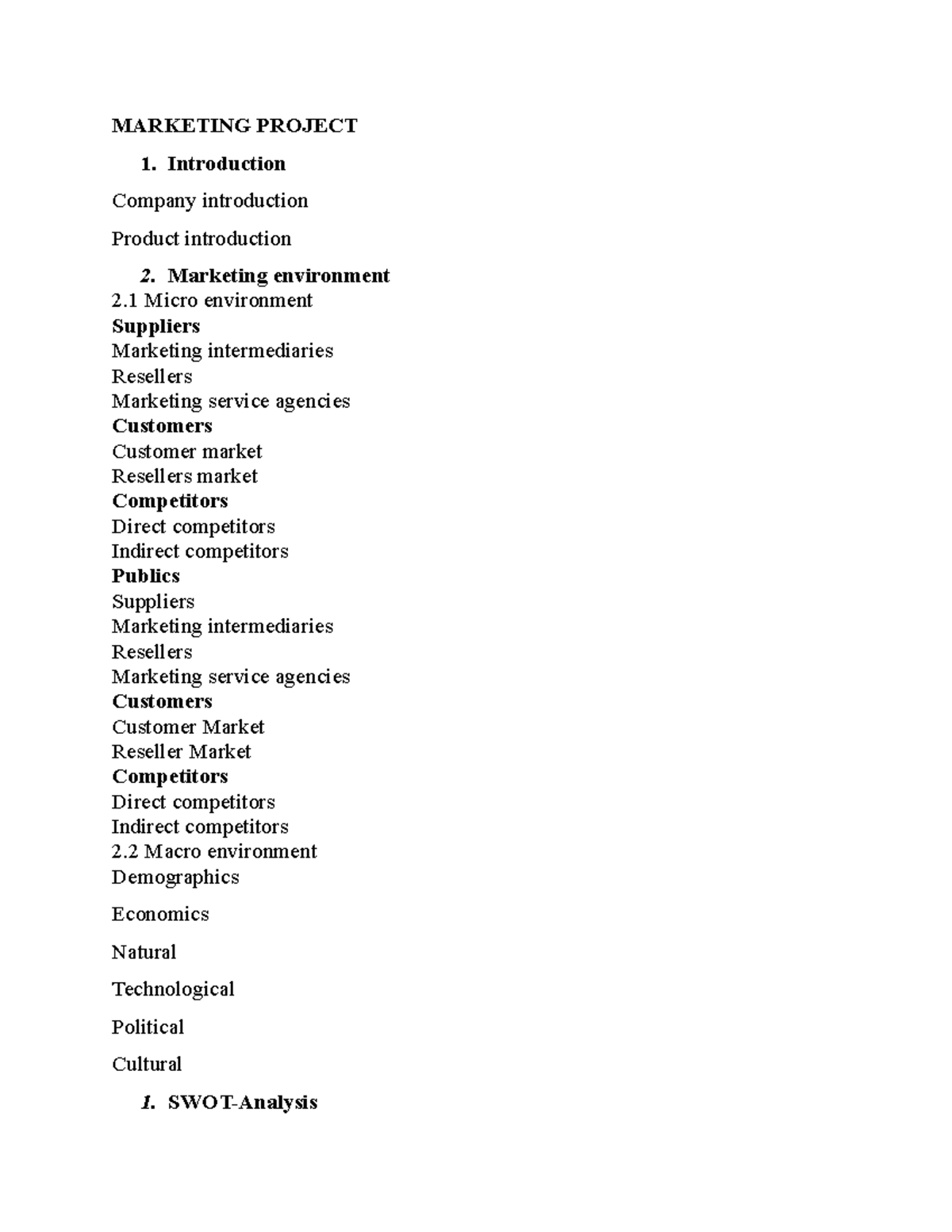 Final Marketing Project - MARKETING PROJECT 1. Introduction Company ...