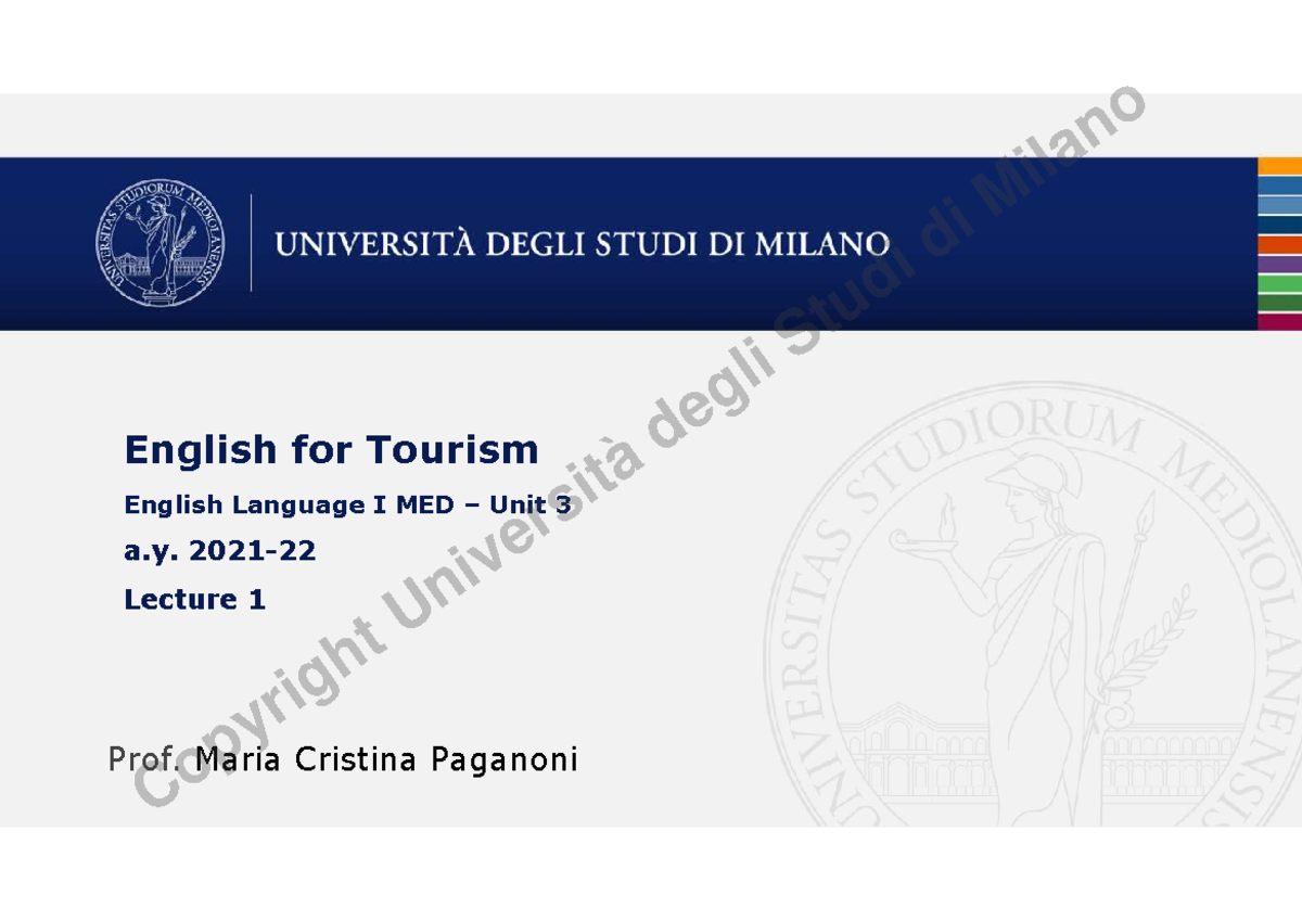2021-22 MED1.3 Lesson 1 English for Tourism as ESP 2 - English for ...