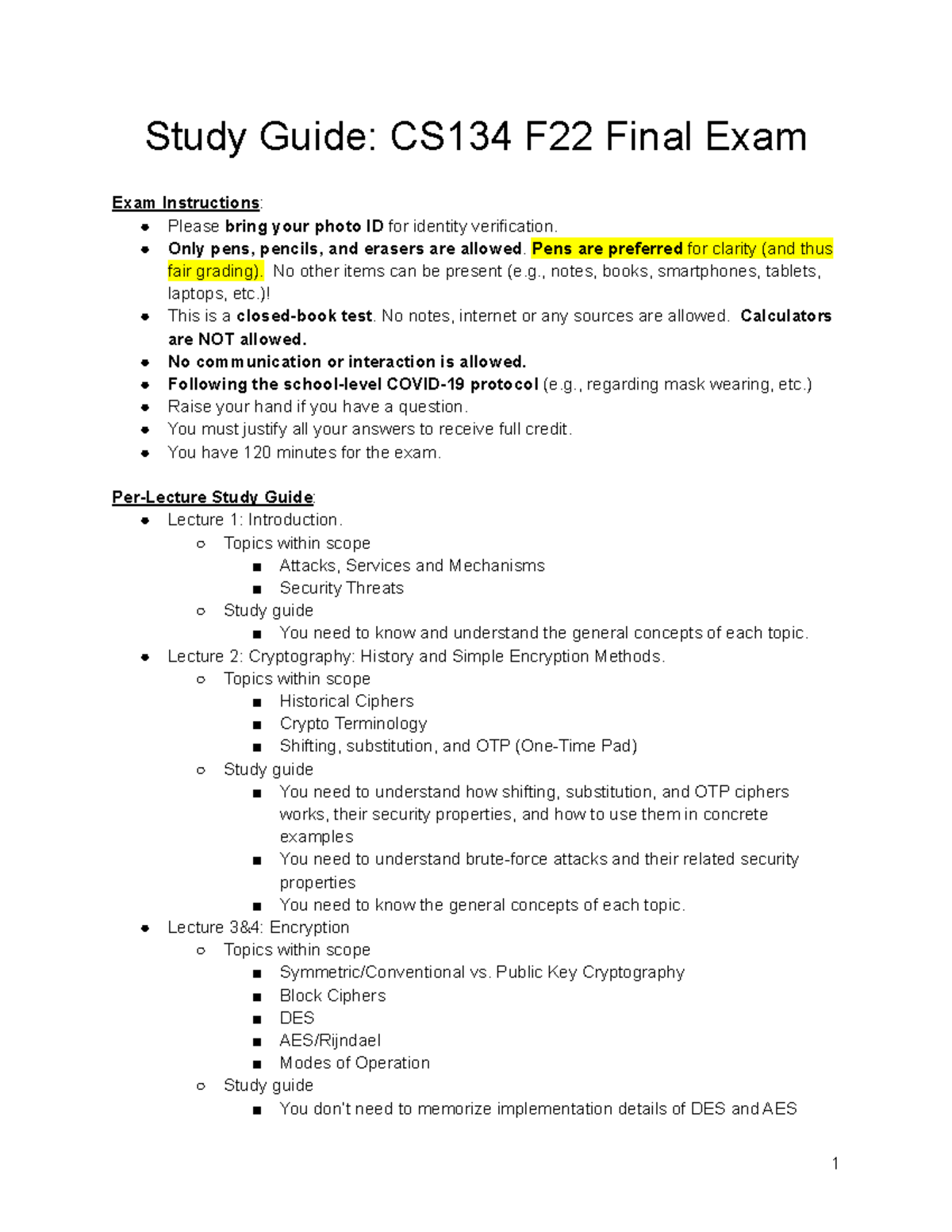 Cs134 study-guide final - Study Guide: CS134 F22 Final Exam Exam ...