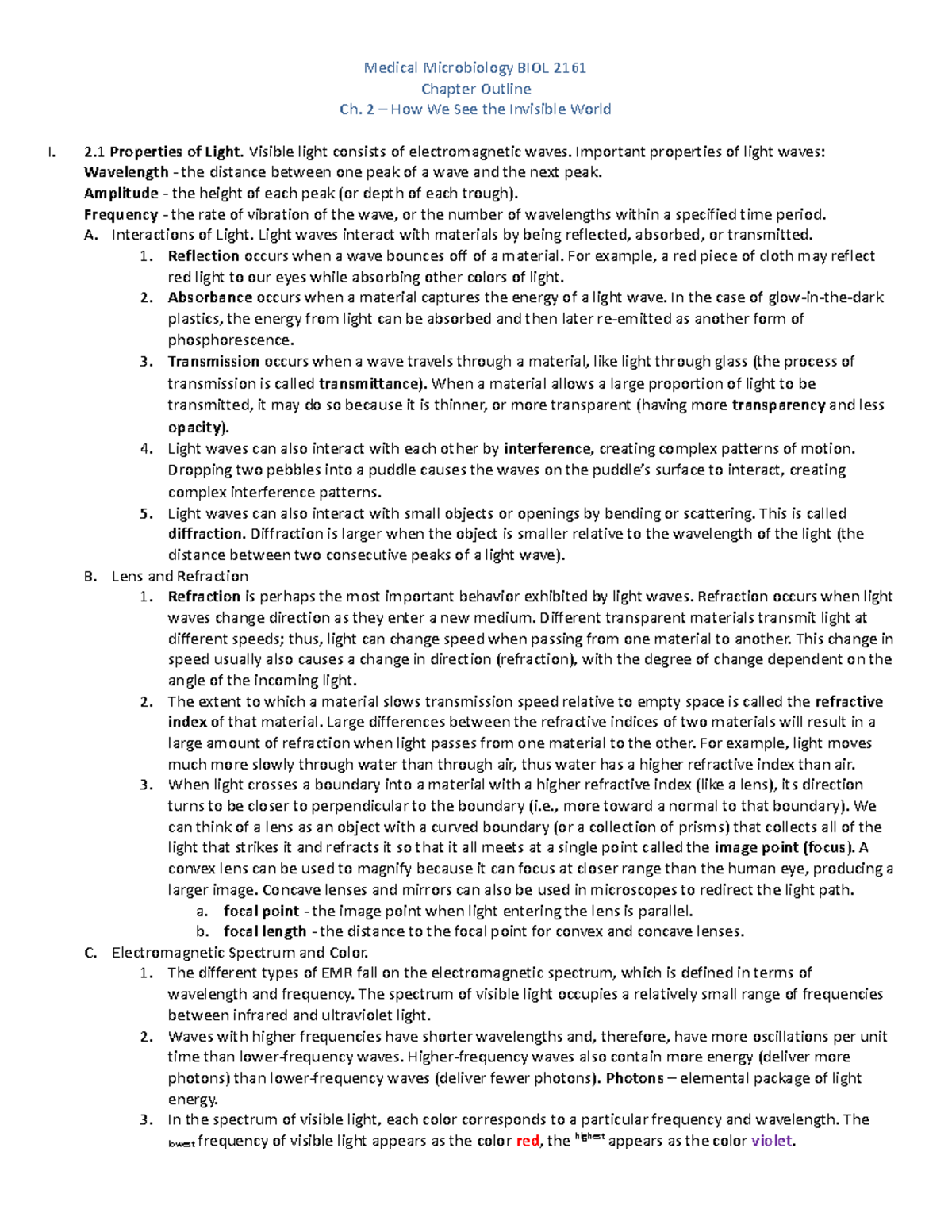 Ch. 2 - How We See the Invisible World Chapter Outline - Medical ...