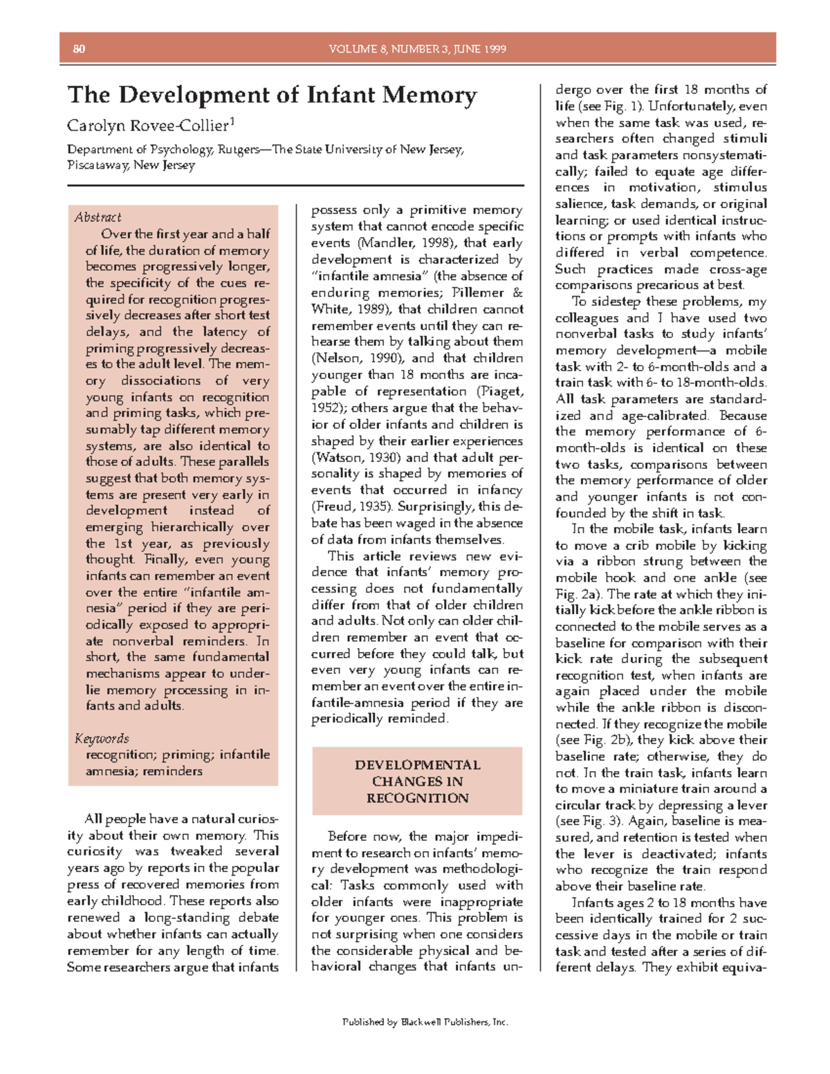 Rovee-Collier 1999 - Child development - 80 VOLUME 8, NUMBER 3, JUNE ...