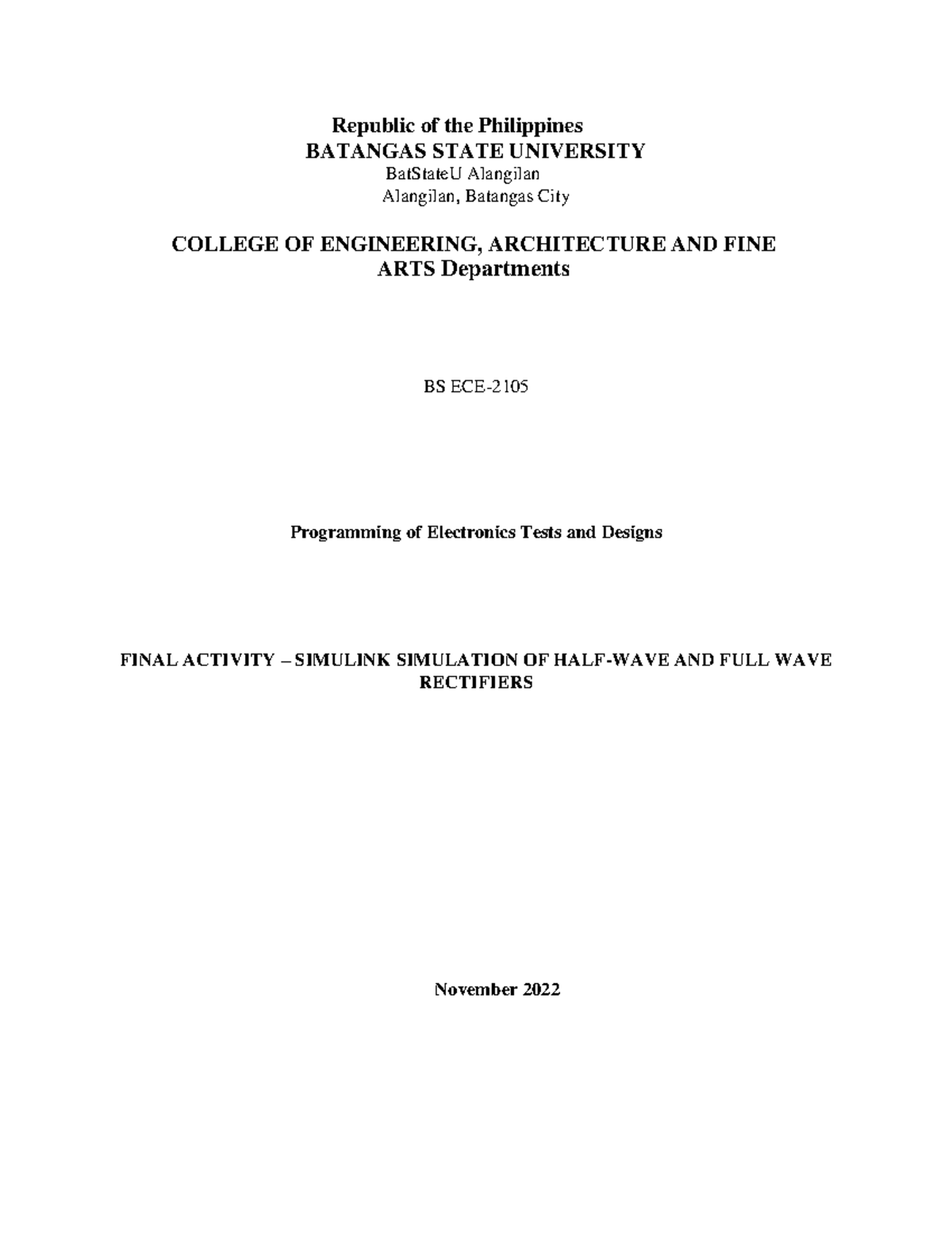 Final Activity - Republic of the Philippines BATANGAS STATE UNIVERSITY ...