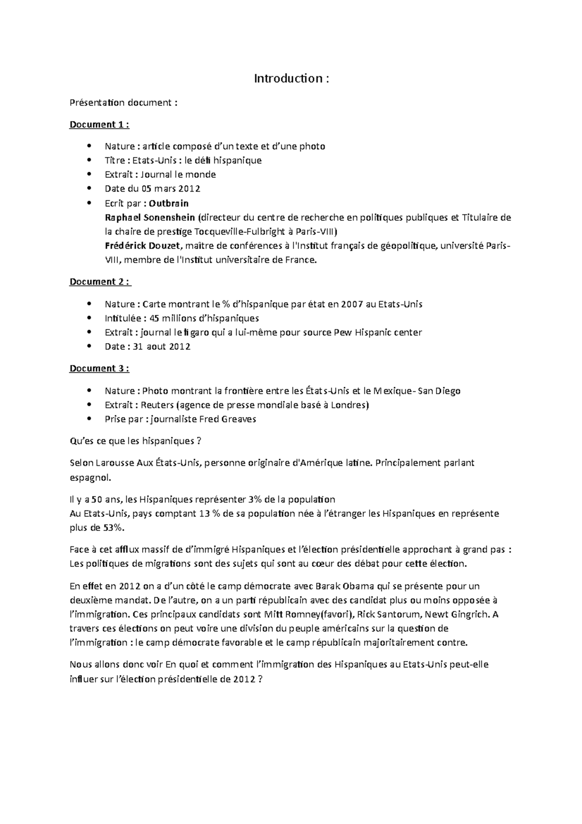 Exposé: les Hispaniques en Amérique du nord - Introduction ...