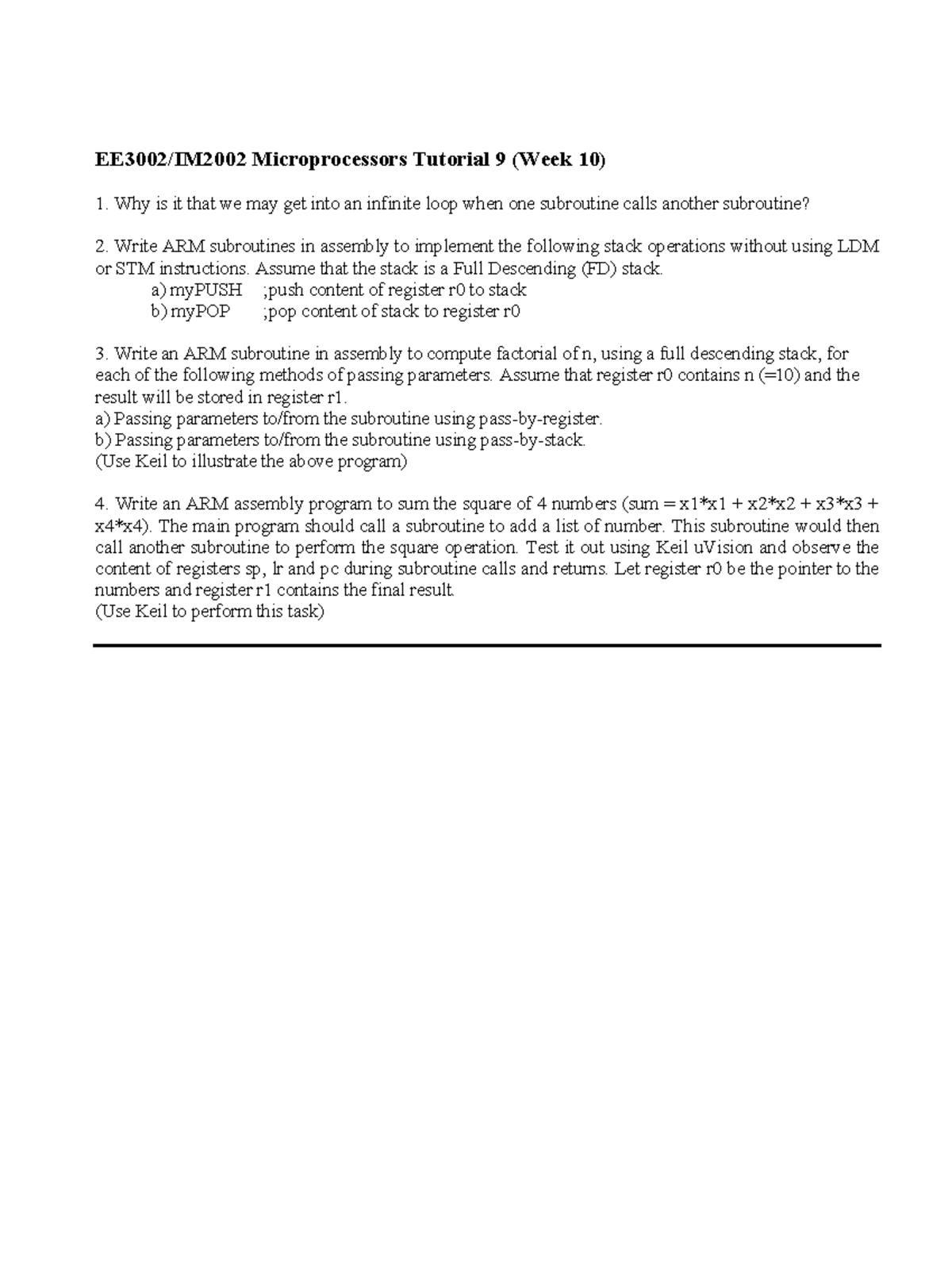 E EE3002 Microprocessors Tutorial 9 (Week10) - EE3002/IM2002 Microprocessors Tutorial 9 (Week 10 ...