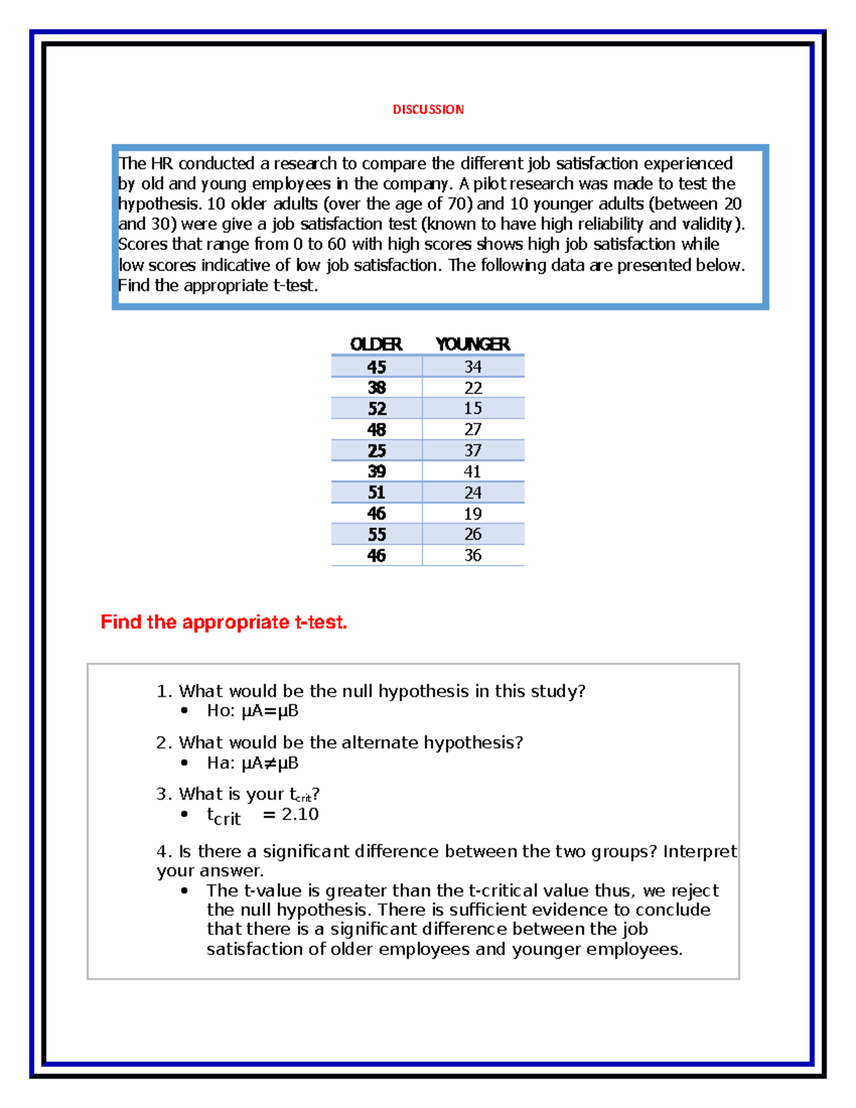 T-TEST - Probability And Statistics Lecture Notes - DISCUSSION Find the ...