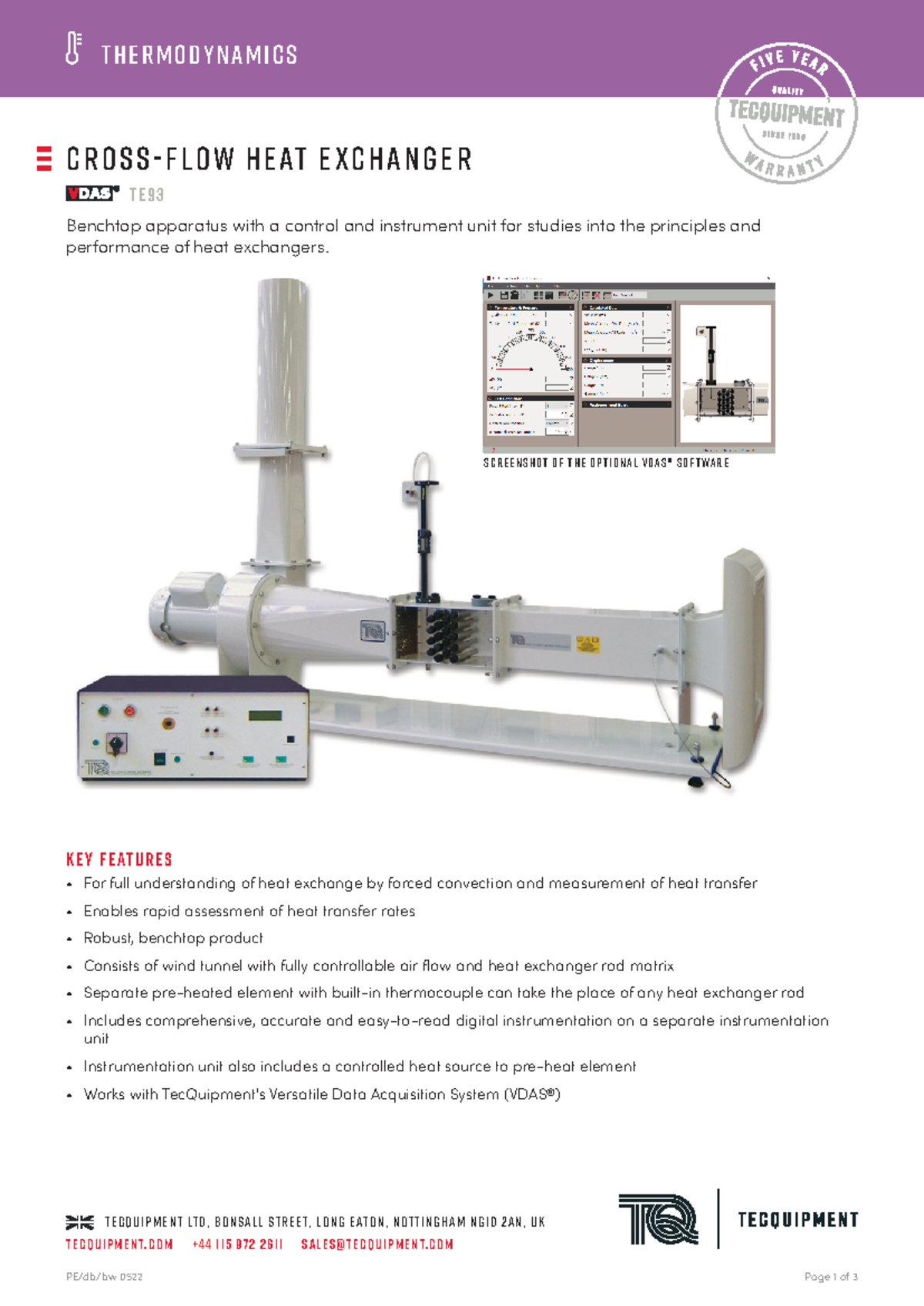 TE93 Cross Flow Heat Exchanger Datasheet - T ec Q u i p m e n t Lt d ...