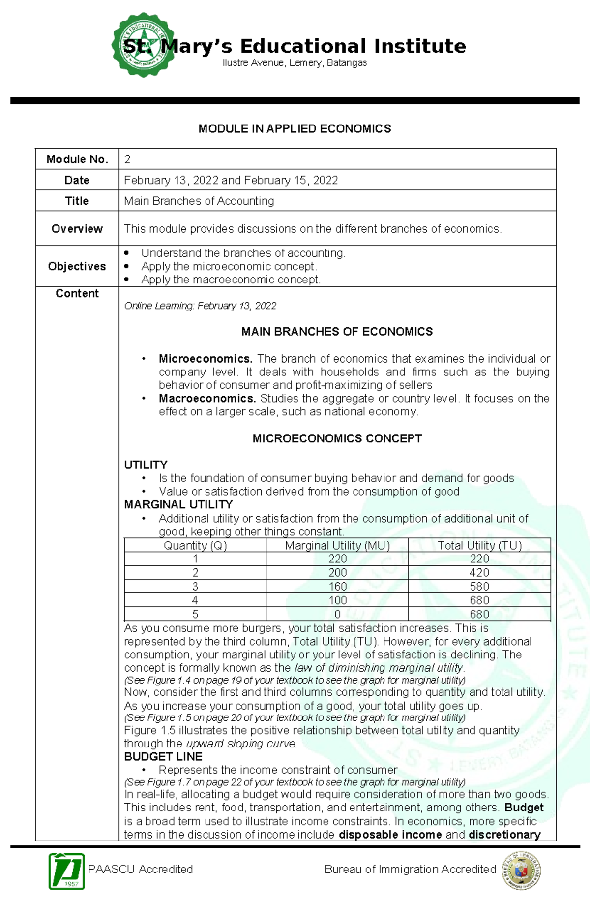 Module-No.-2 Applied Eco IL1 - PAASCU Accredited Bureau of Immigration ...