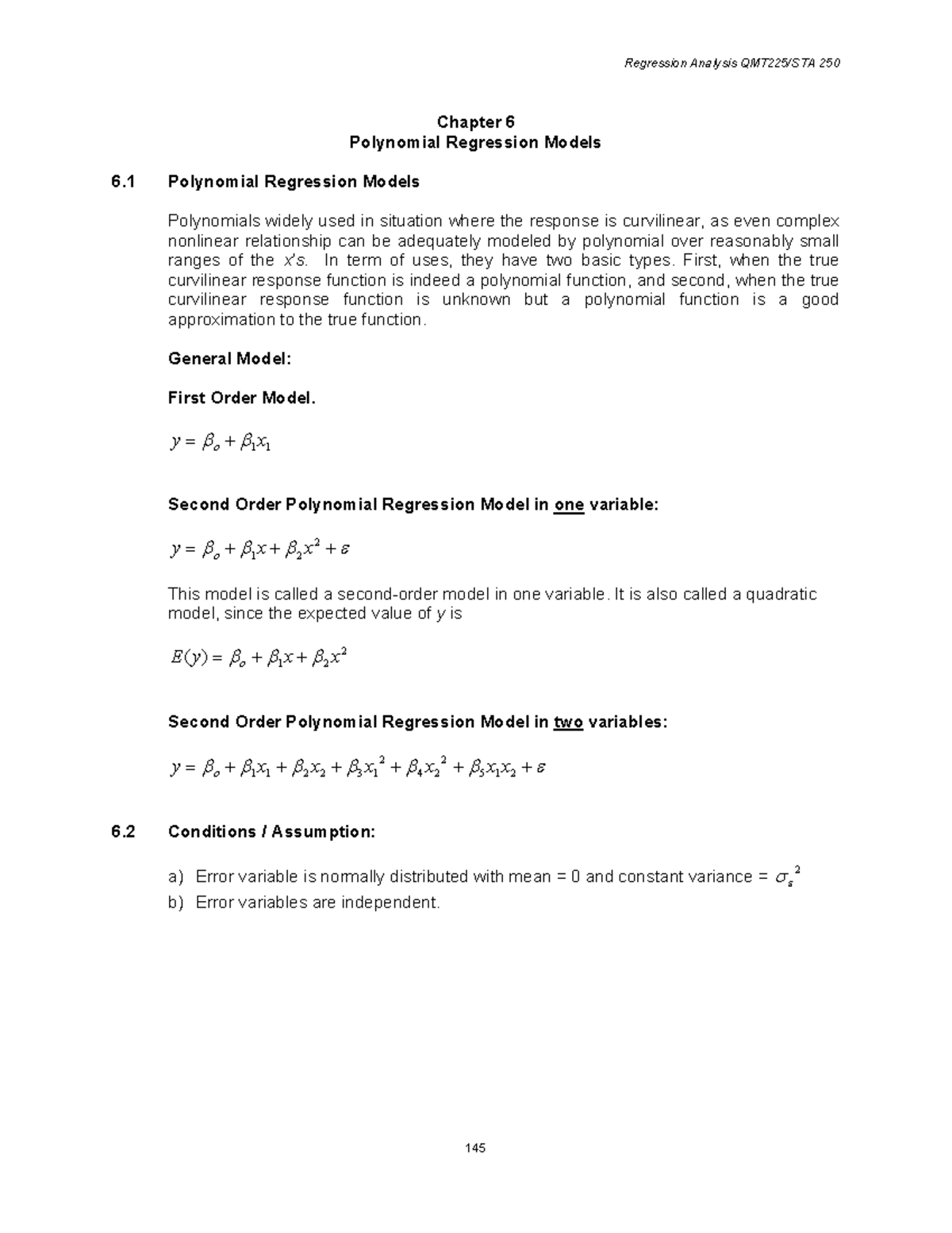 Chap 6 Polinomial Regression - Chapter 6 Polynomial Regression Models 6 Polynomial Regression ...