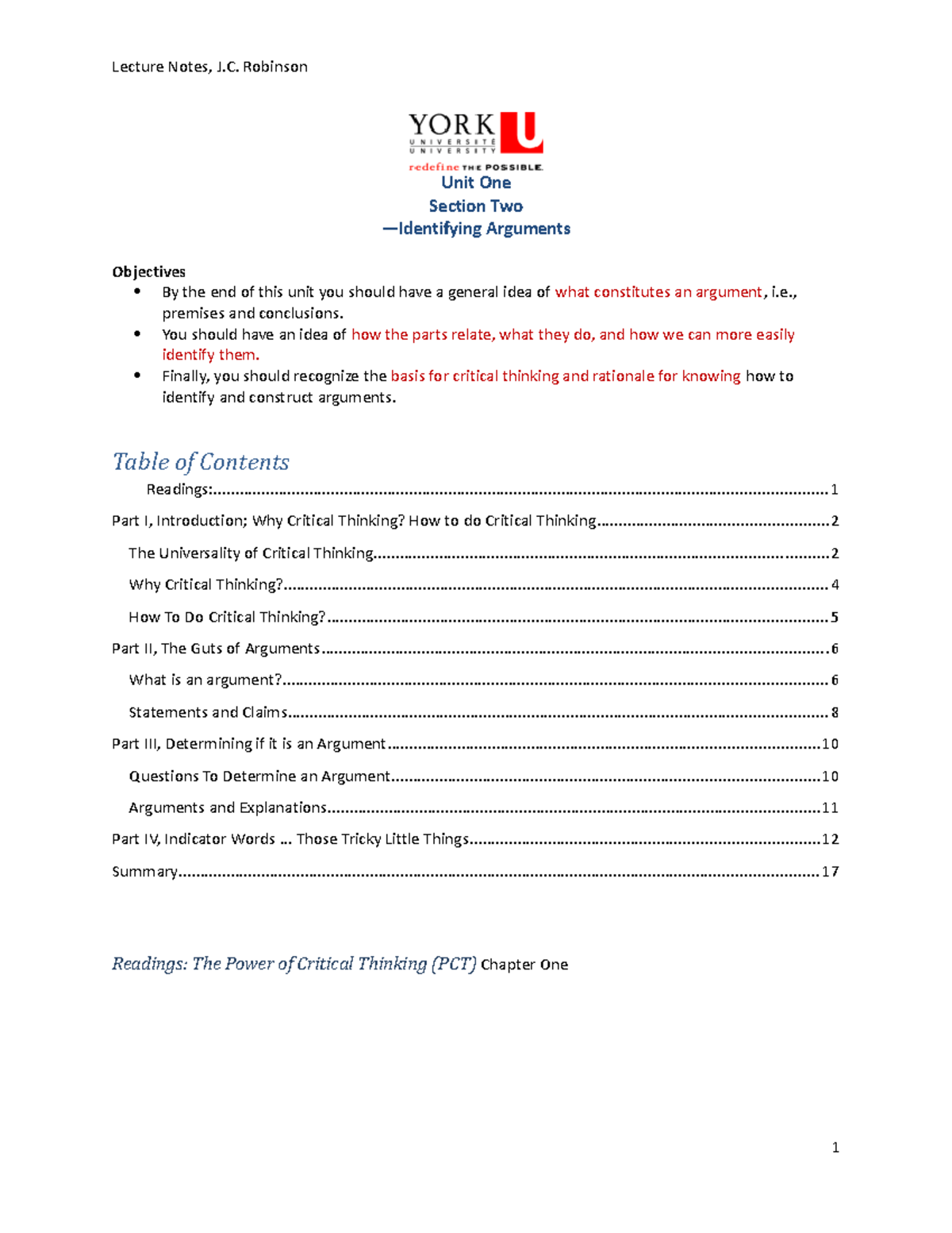 1 Unit One Identifying Arguments - Unit One Section Two —Identifying ...