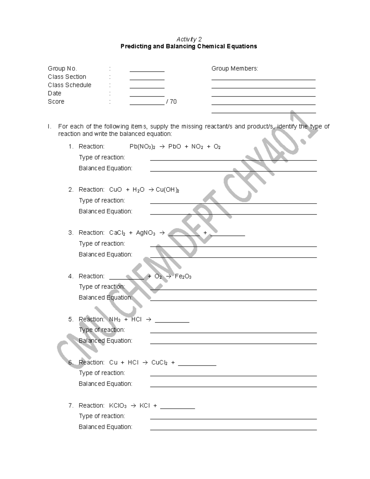 Activity-2 Activity-Sheets - Activity 2 Predicting and Balancing ...