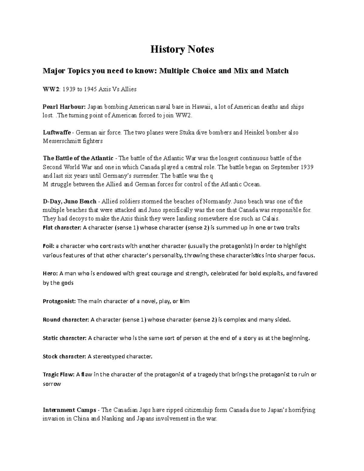 History Gr 11 Help - History Notes Major Topics you need to know ...