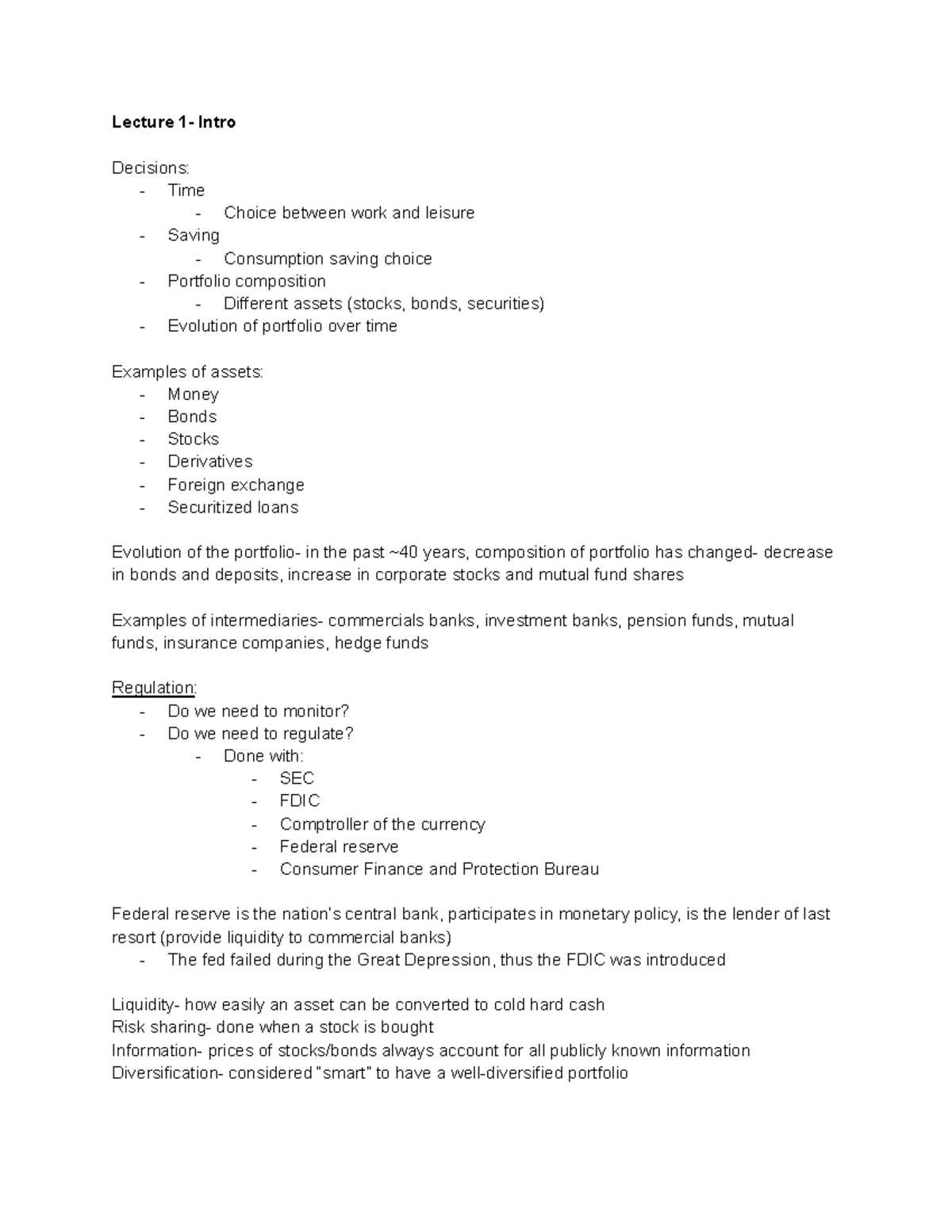 Econ 330 Midterm 1 Study Guide - Lecture 1- Intro Decisions: - Time ...