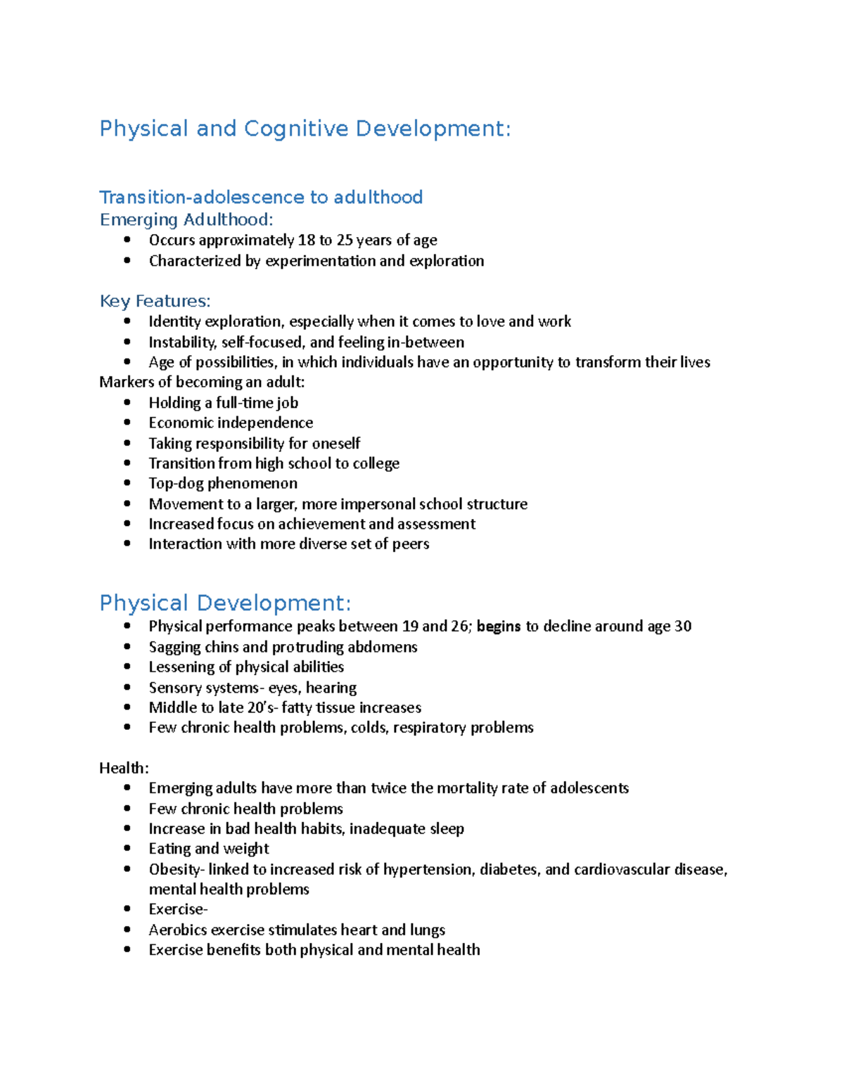 Early Adulthood - Developmental Psychology (psych 210) Professor Brown ...
