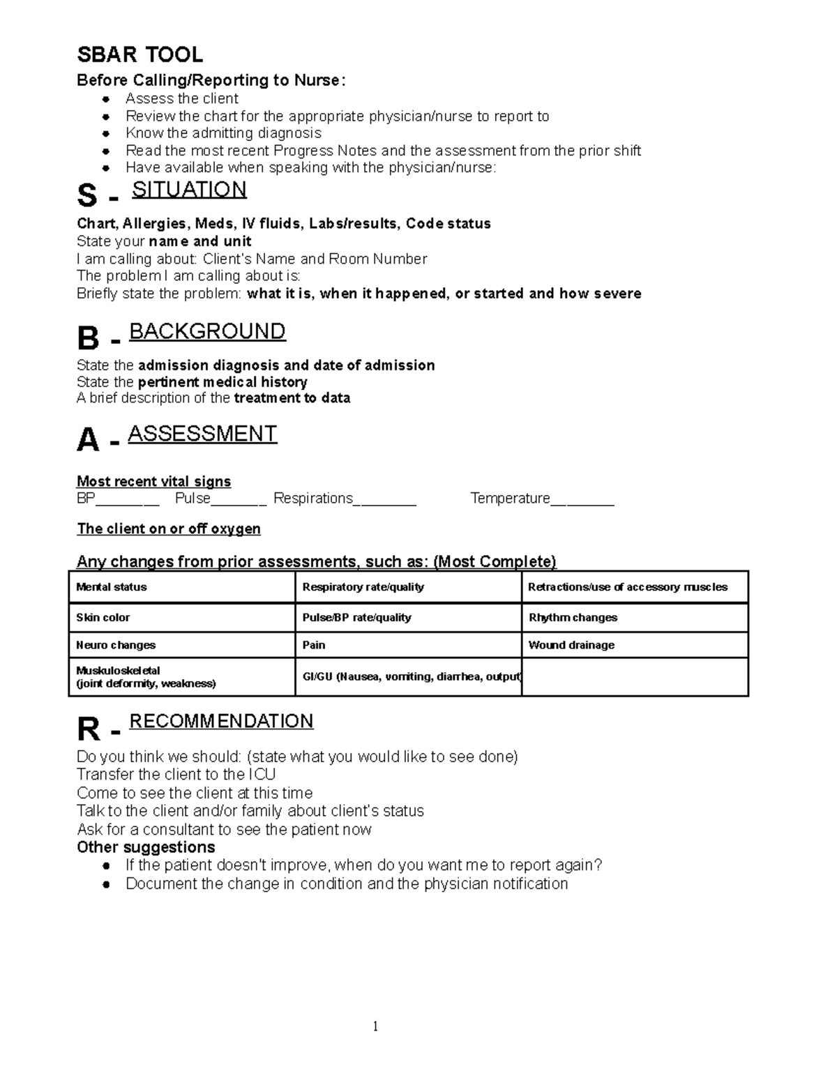 Copy of SBAR TOOL 2020 Accessable(1) - SBAR TOOL Before Calling ...