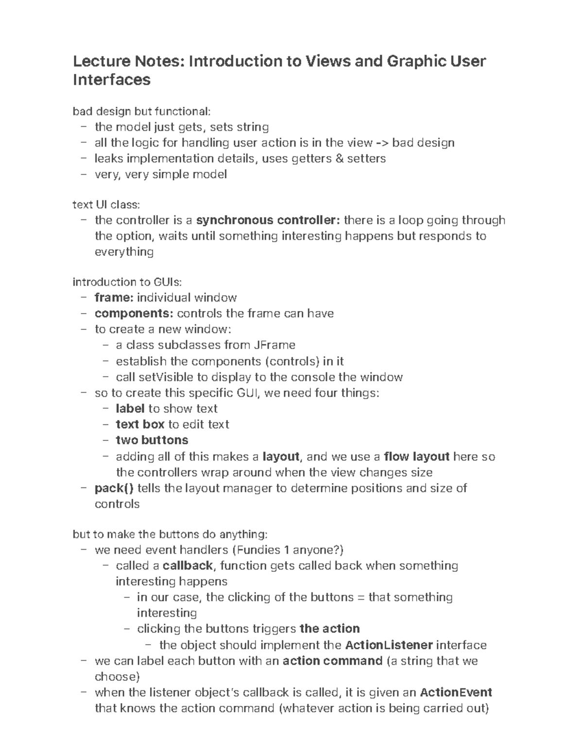 Lecture Notes Introduction To Views And Graphic User Interfaces 