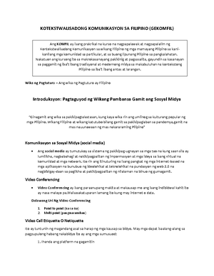 Grade 8 Filipino Most Essential Learning Competencies MELCs - Quarter ...