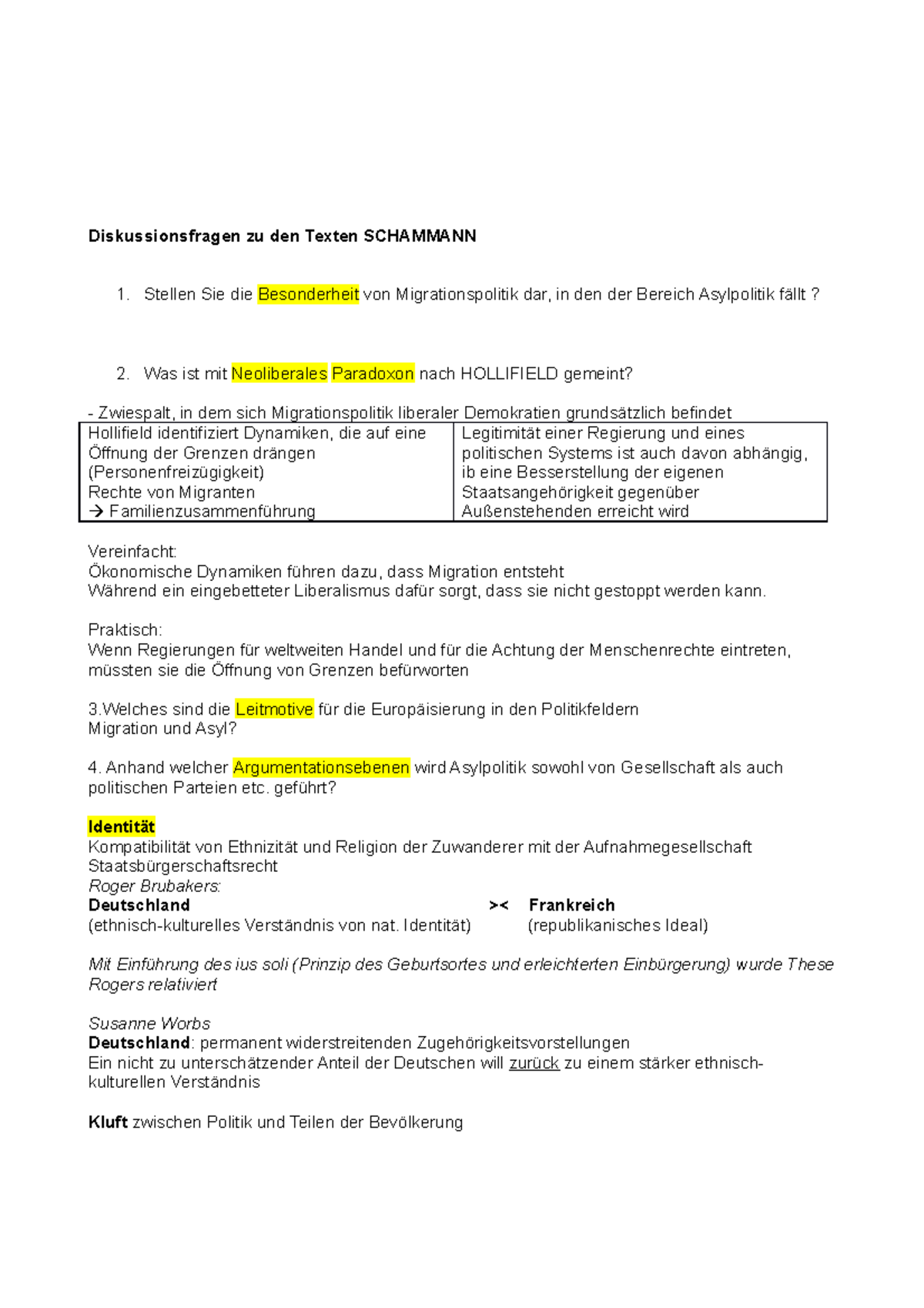 Leitfragen Vorbereitungstext für die Prüfung - Diskussionsfragen zu den ...