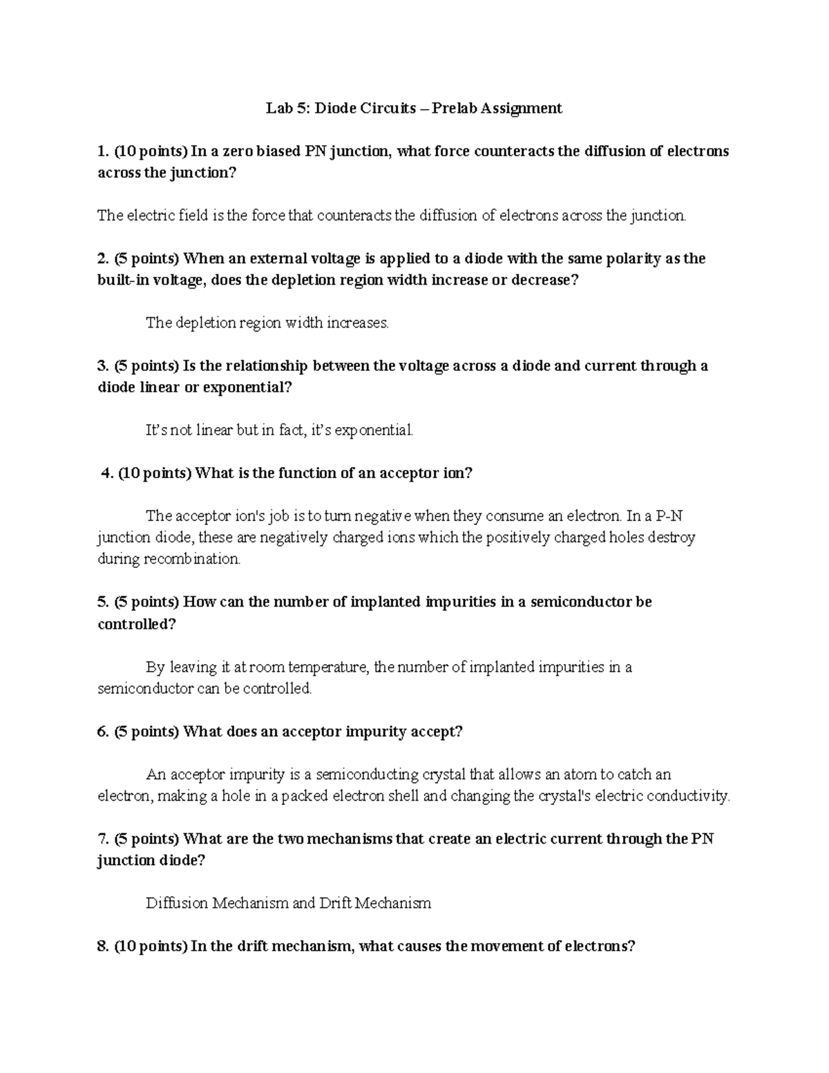 Lab 5 Diode Circuits – Prelab Assignment - **Lab 5: Diode Circuits – Prelab Assignment (10 ...