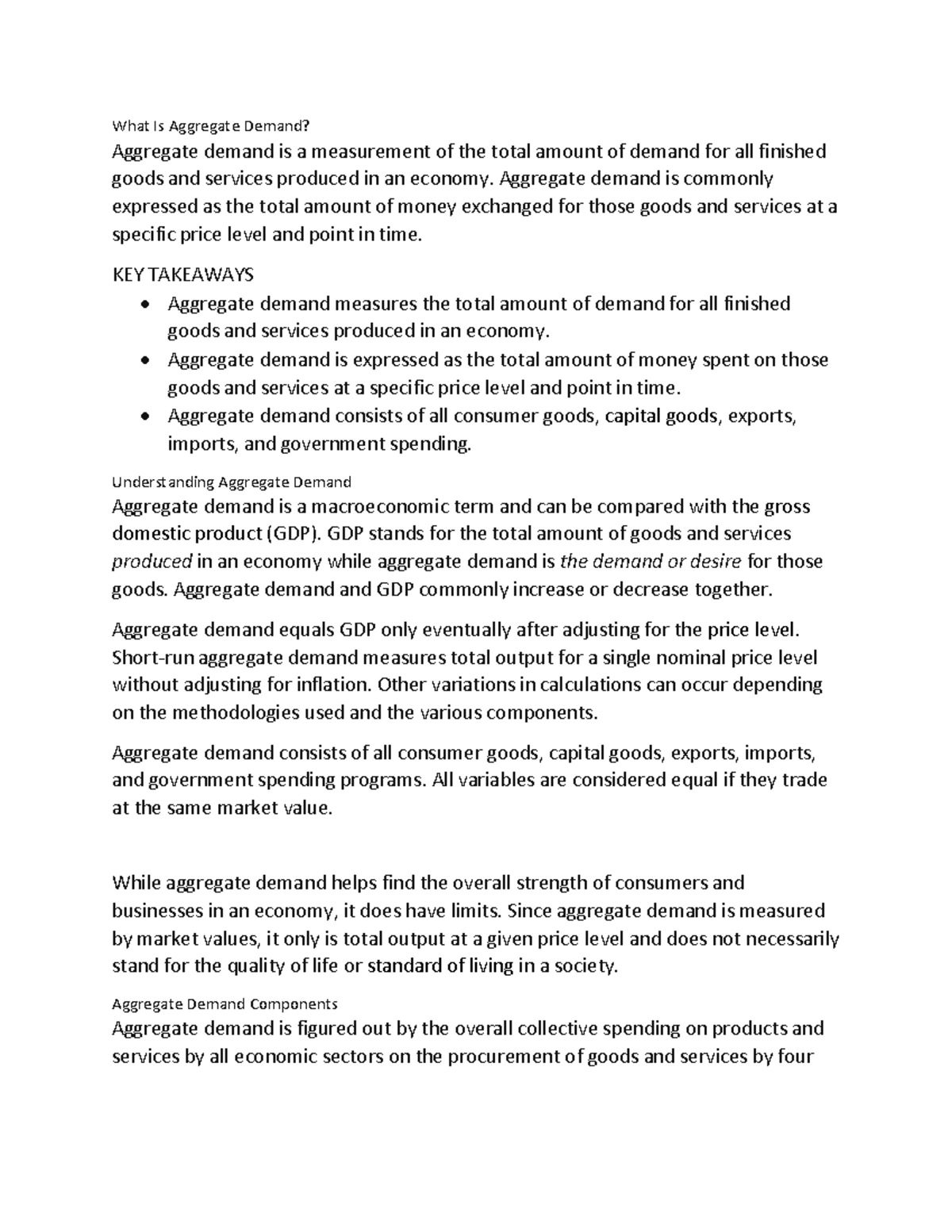 Aggregate Demand - Notes - What Is Aggregate Demand? Aggregate demand ...