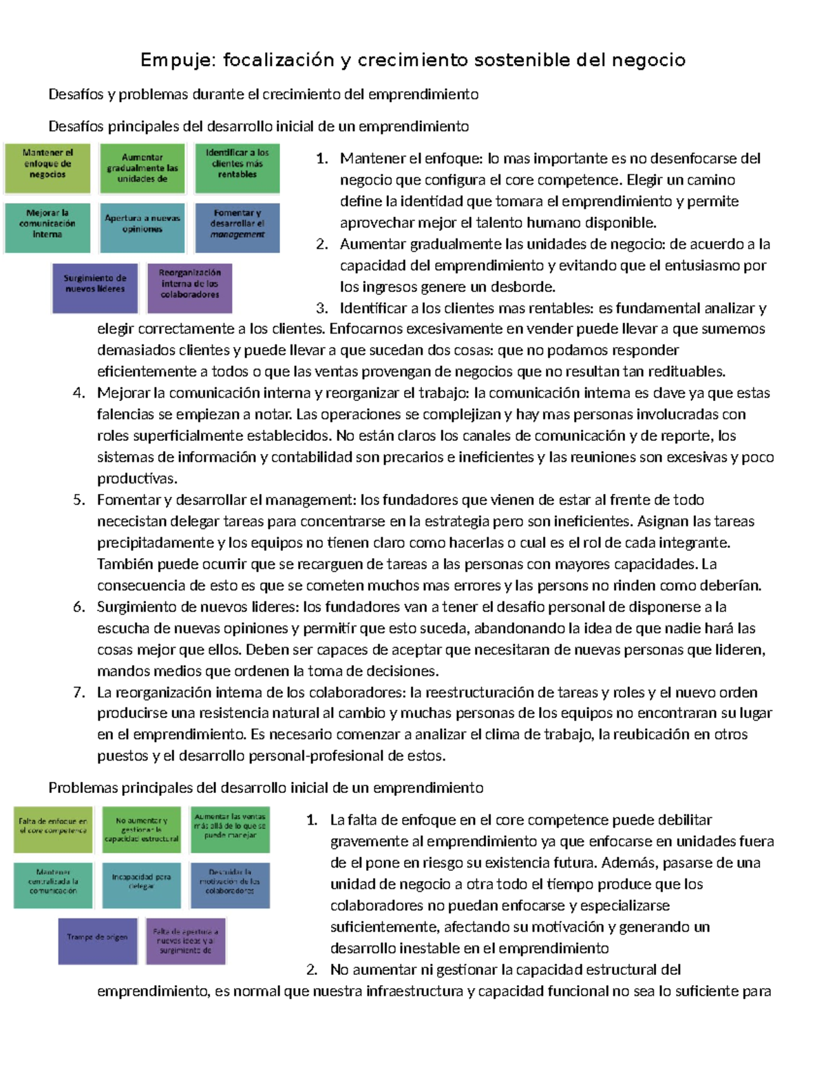 Resumen unidades 3 y 4 - Empuje: focalización y crecimiento sostenible del negocio Desafíos y ...
