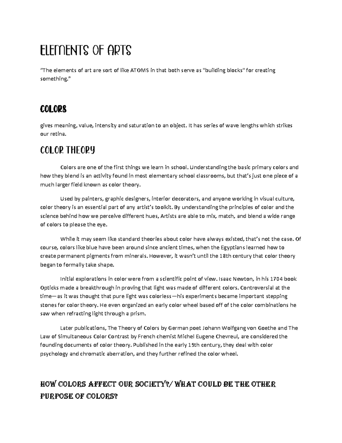 Elements OF ARTS ( Colors) - Art Appreciation - DHVSU - Studocu