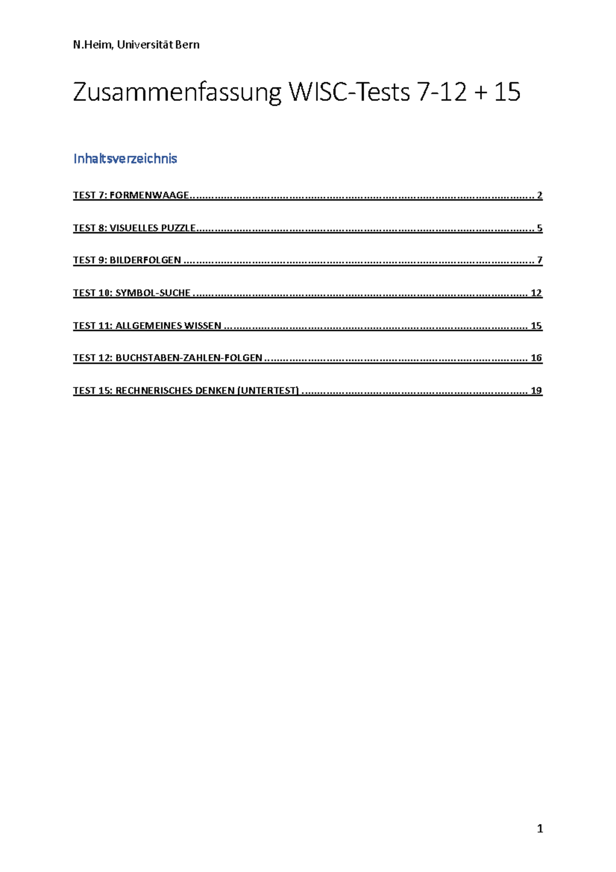 Zusammenfassung WISC-Test - Inhaltsverzeichnis Zusammenfassung WISC ...