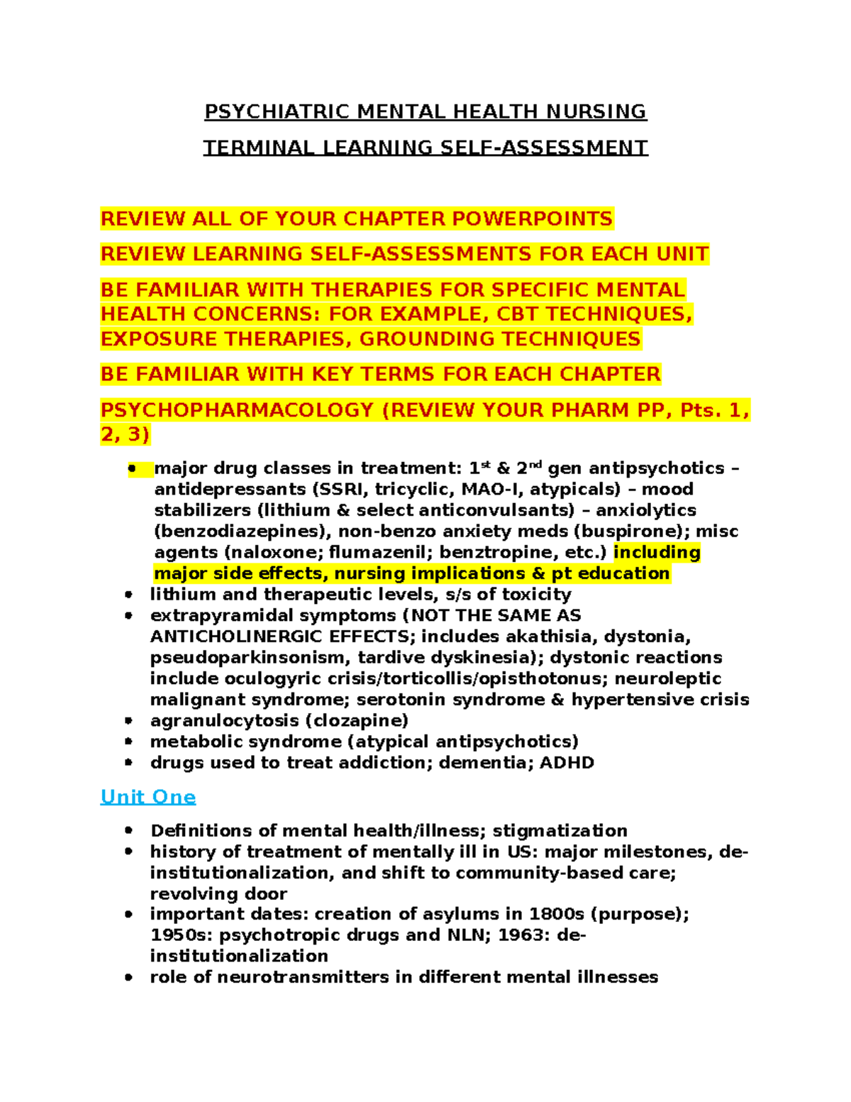 PMH Terminal-Learning Self-Assessment - PSYCHIATRIC MENTAL HEALTH ...