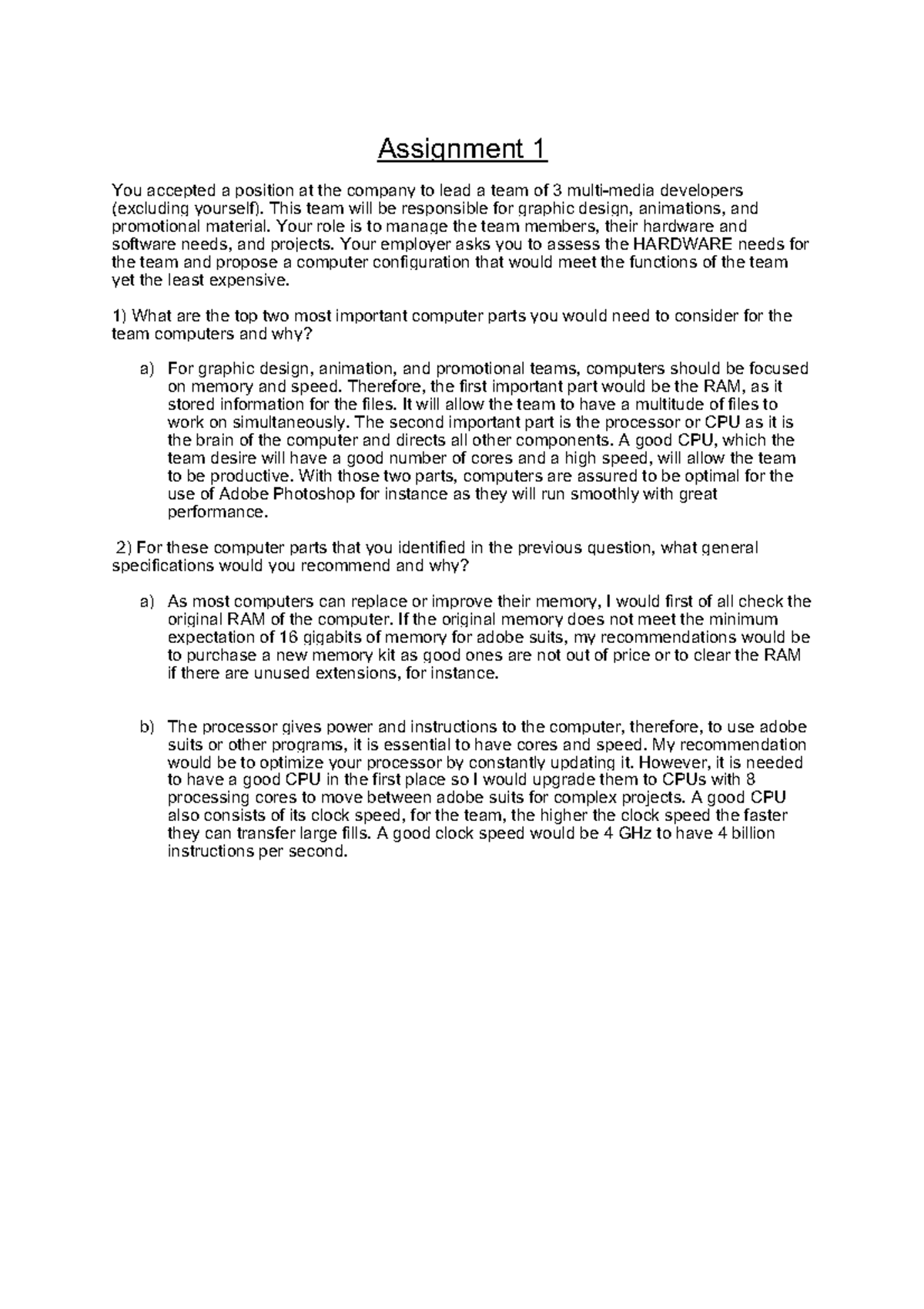 Assignment 1 - ljkh - Assignment 1 You accepted a position at the ...