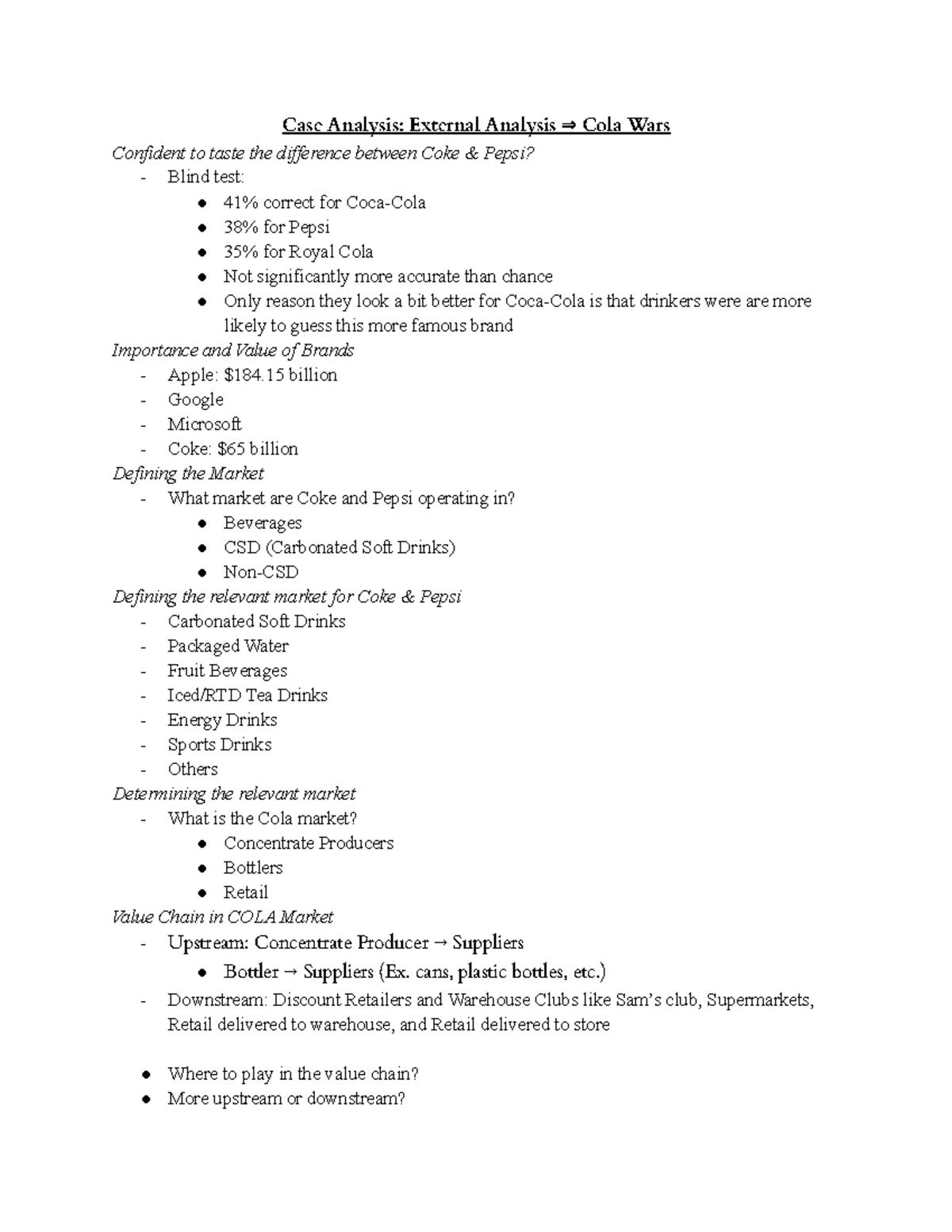 Case Analysis External Analysis ⇒ Cola Wars - Case Analysis: External Analysis ⇒Cola Wars ...