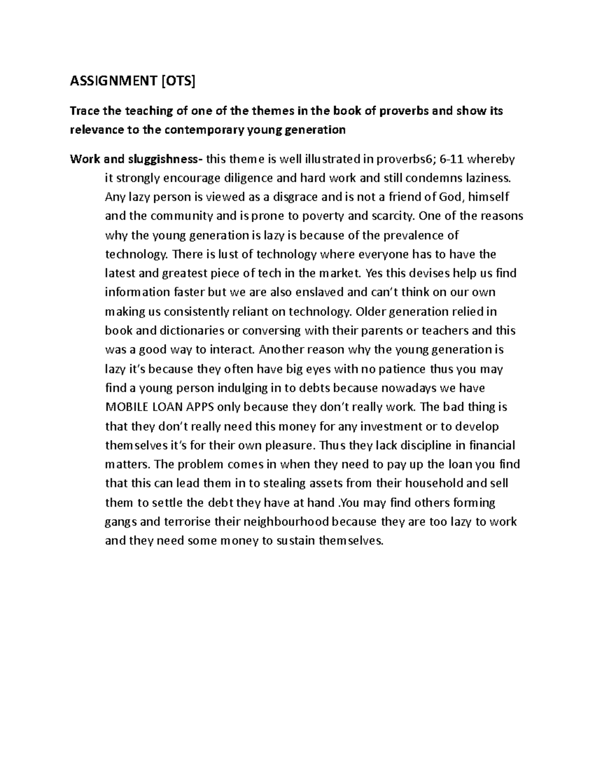 Assignment OTS - relevant - ASSIGNMENT [OTS] Trace the teaching of one ...